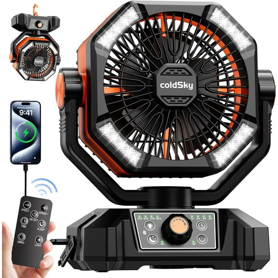 coldSky 20000mAh Portable Camping Fan with Dual Motor, 8 Speed Battery ...