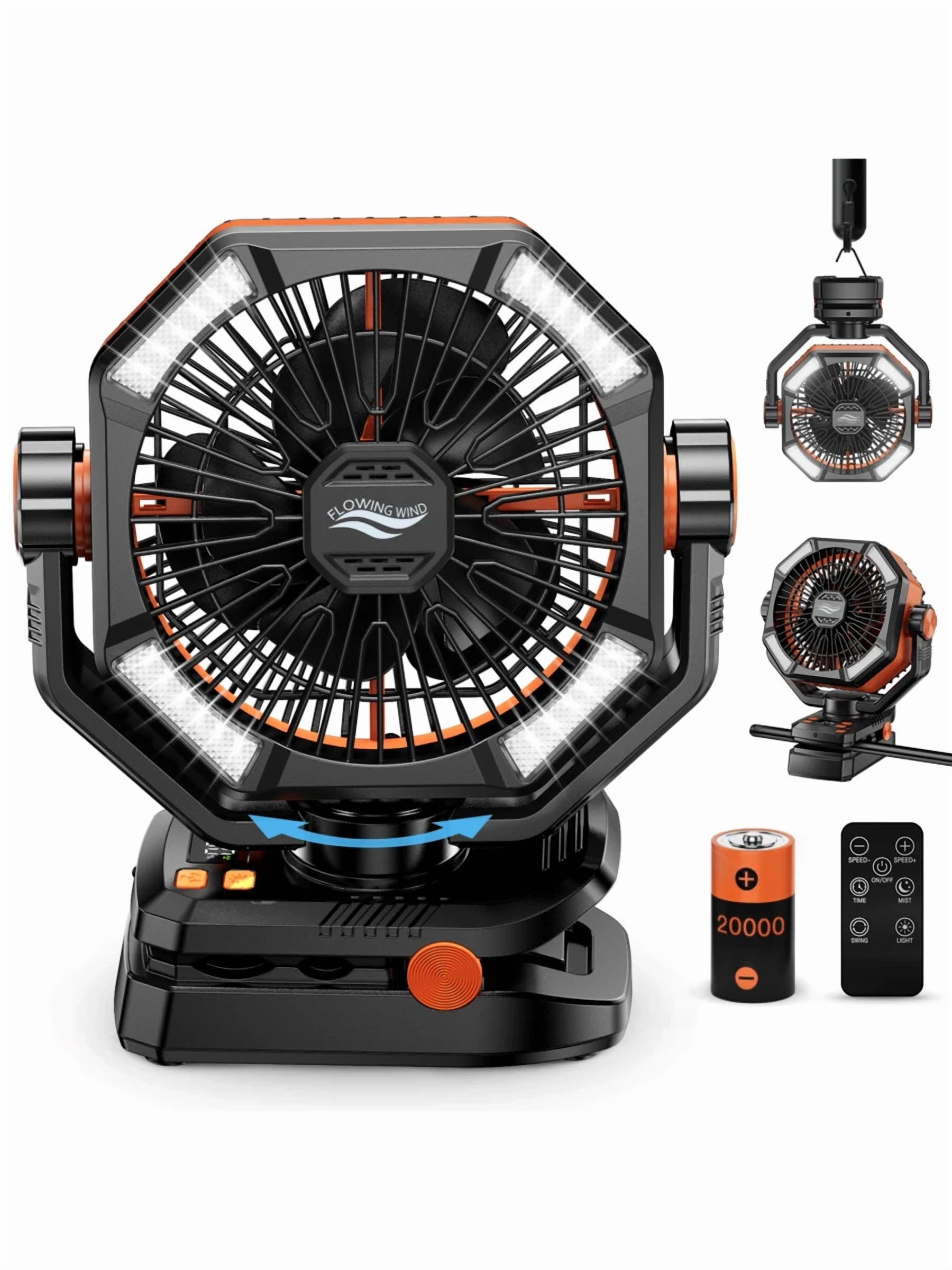 coldSky Camping Fan with 4 LED Lantern Dual Motor 8 Speeds Remote for ...