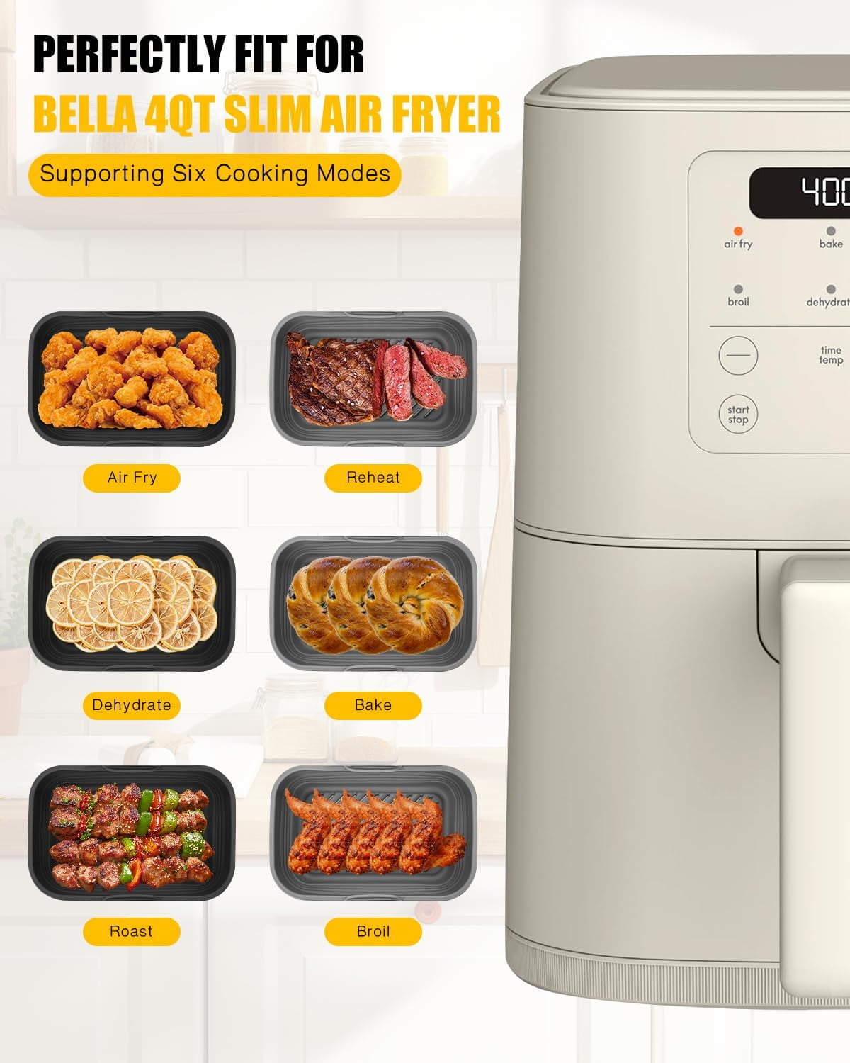 collapsible air fryer silicone liners 2-pack for bella 4qt slim air ...