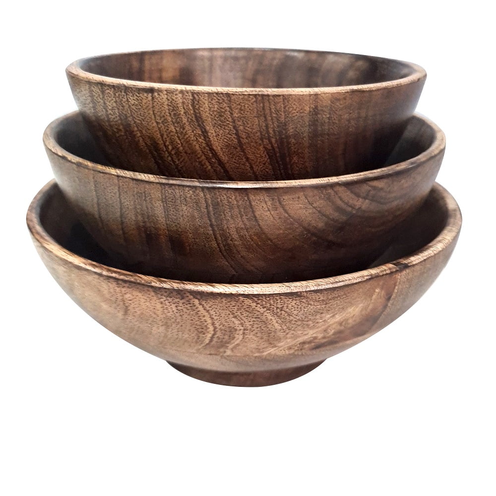 collectiblesBuy Authentic Round Wooden Bowl Set of 3 Multi-purpose ...