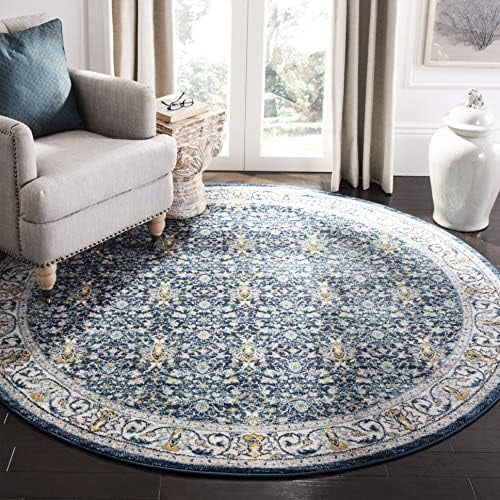 collection 6'7" round navy / cream mad151d oriental distressed non ...