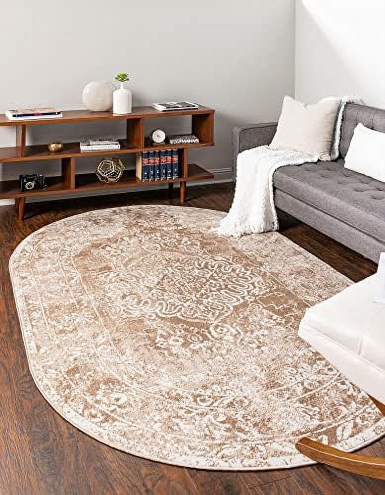Collection Rug – 8' X 10' Oval Beige Low Rug Perfect For Living Rooms ...