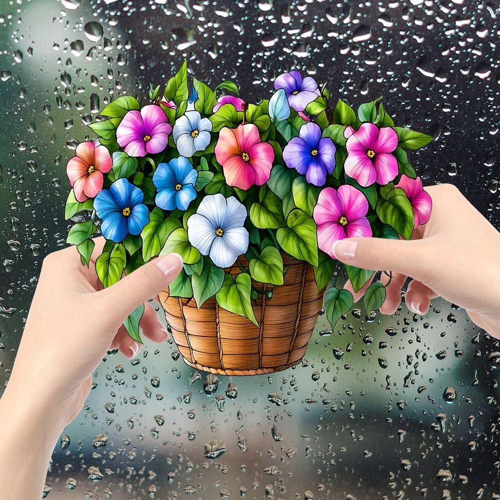 color Colorful Flower Basket Electrostatic Window Clings Glass Decor ...