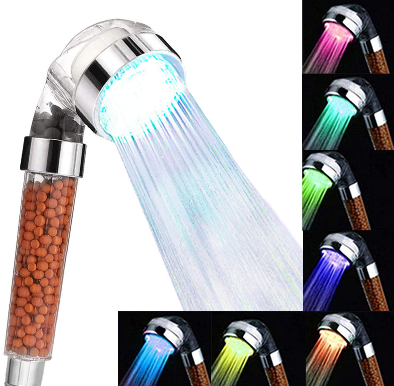 color LED shower head, transparent hand shower with ion filter and one ...