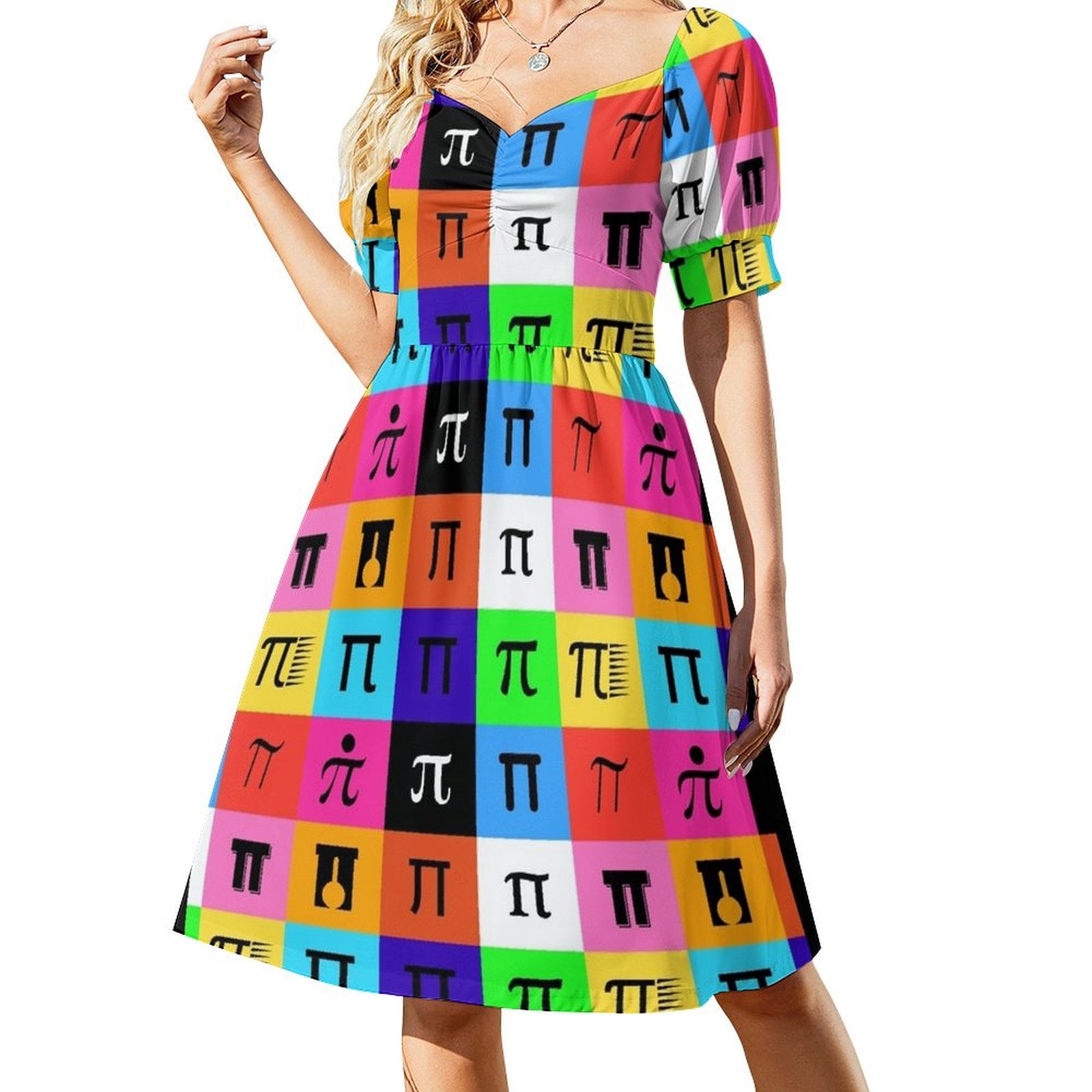 colorblock happy pi day Short Sleeved Dress prom clothes elegant party ...