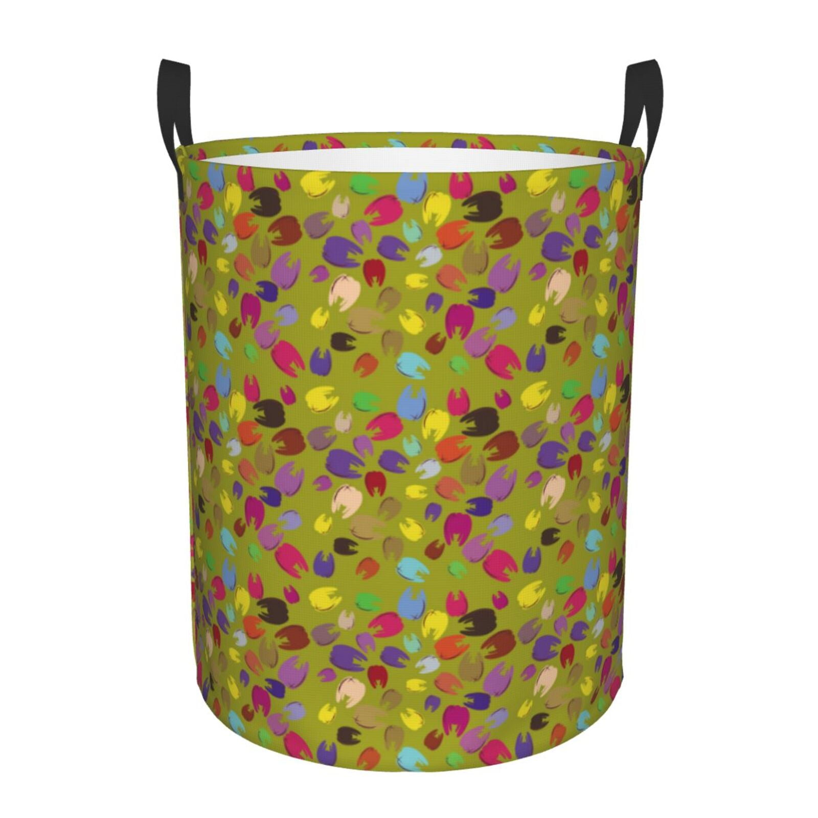 colored tooth pattern Round Laundry Basket, Laundry Hamper with Handle ...