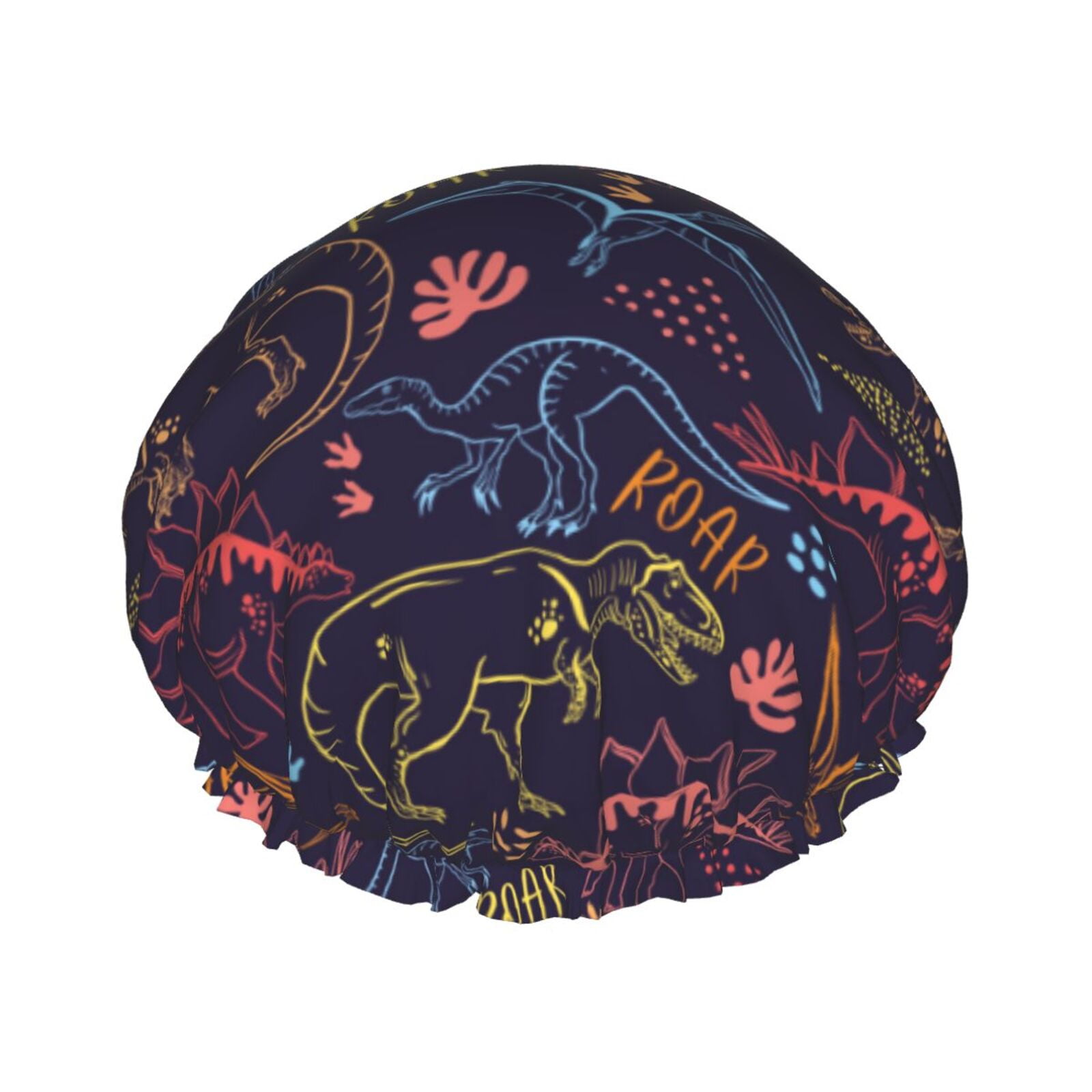 colorful Dinosaur cartoon Shower Cap for Women, Double Waterproof ...