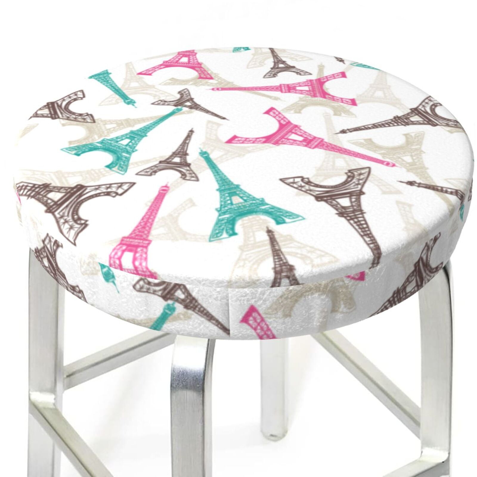 colorful Eiffel Tower Round Bar Stool Seat Covers, Elastic Round Chair ...