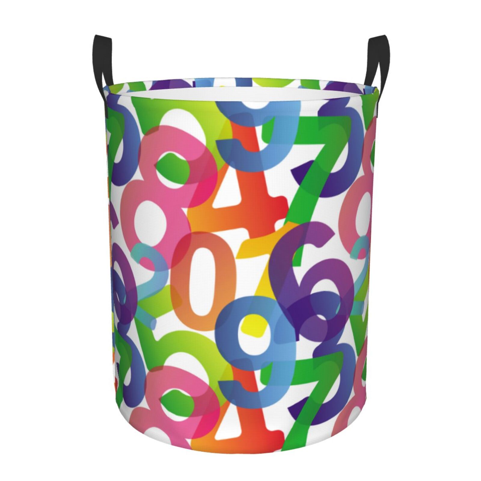 colorful Math number Round Laundry Basket, Laundry Hamper with Handle ...