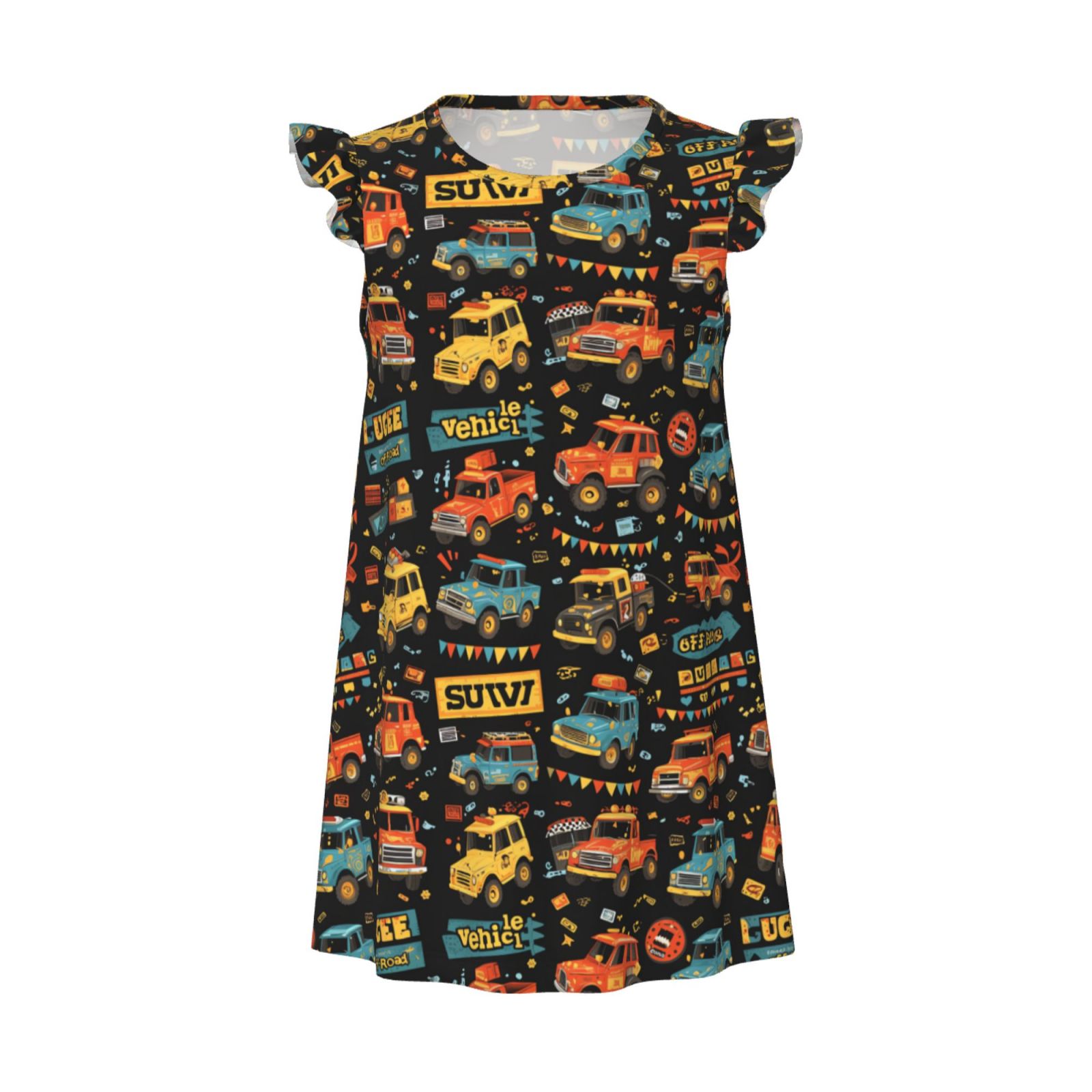 colorful SUV off road car Girls Nightgowns, Short Sleeves Dress Girls ...