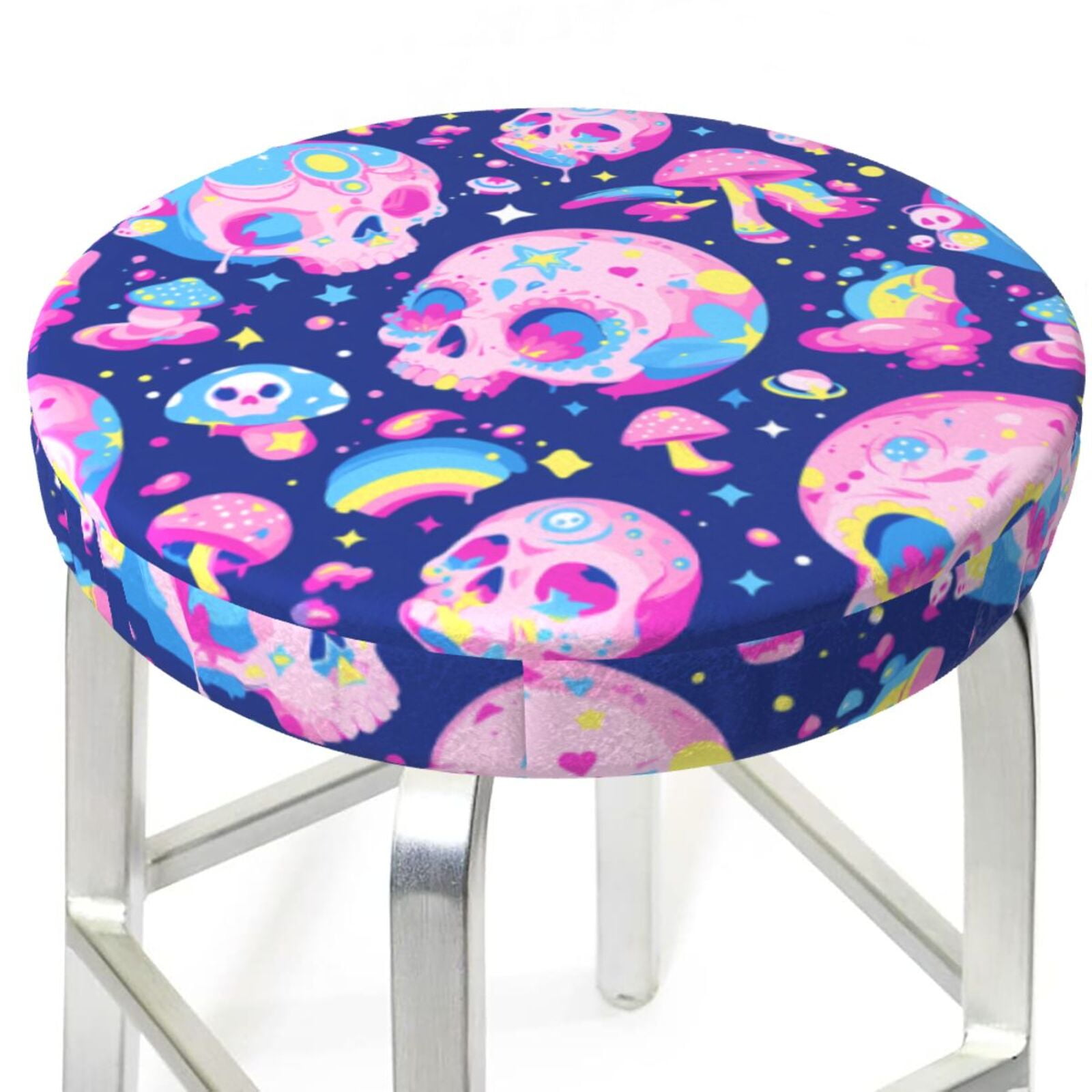 colorful Skull mushroom rainbow Bar Stool Covers - Stretch Round Seat ...