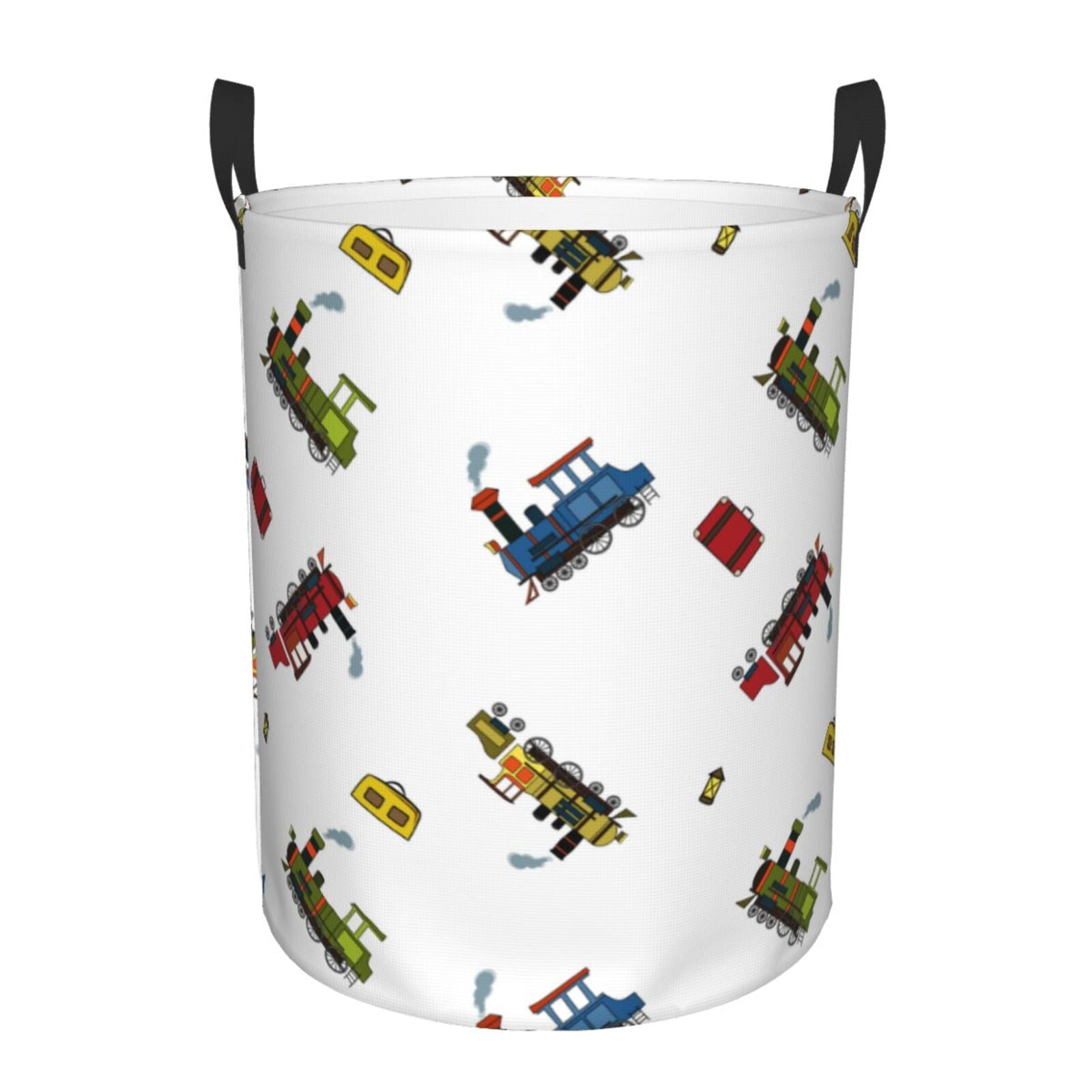 colorful Train Pattern Laundry Basket with Handles - Freestanding ...