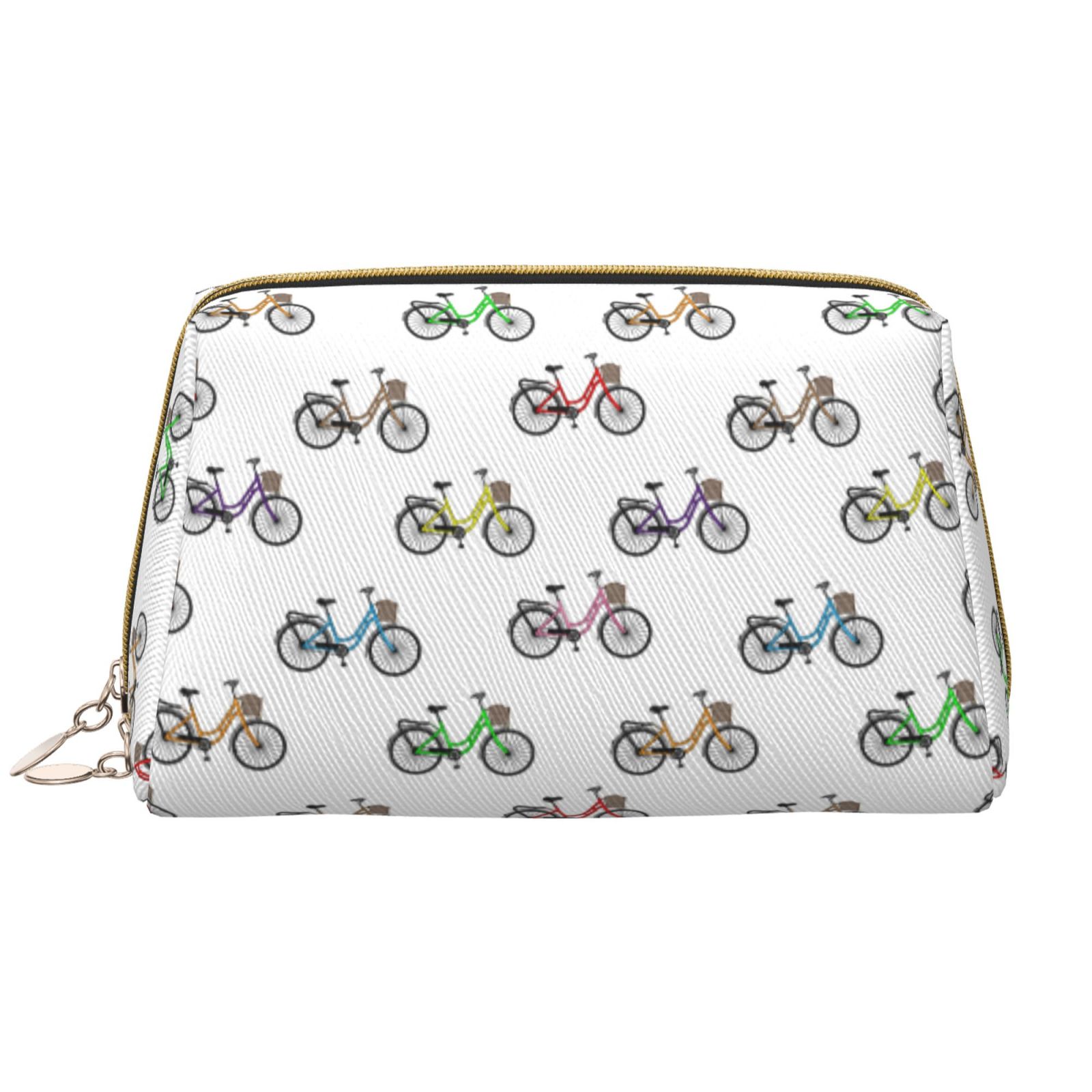 colorful bicycle Pattern Makeup Bag, Leather Waterproof Travel Toiletry ...
