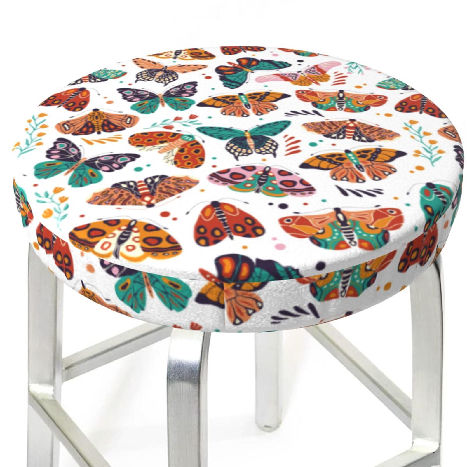 colorful butterfly A Round Bar Stool Seat Covers, Elastic Round Chair ...