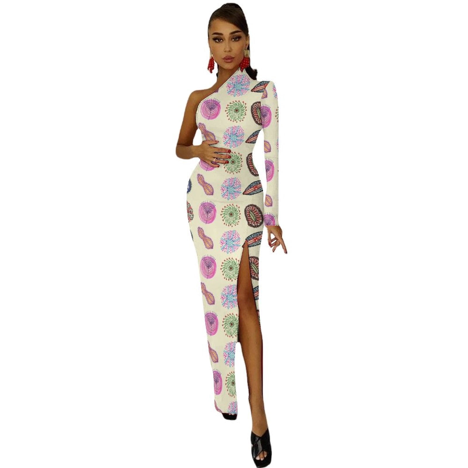 colorful cells Half Dleeve Split Dress birthday dress summer clothes ...