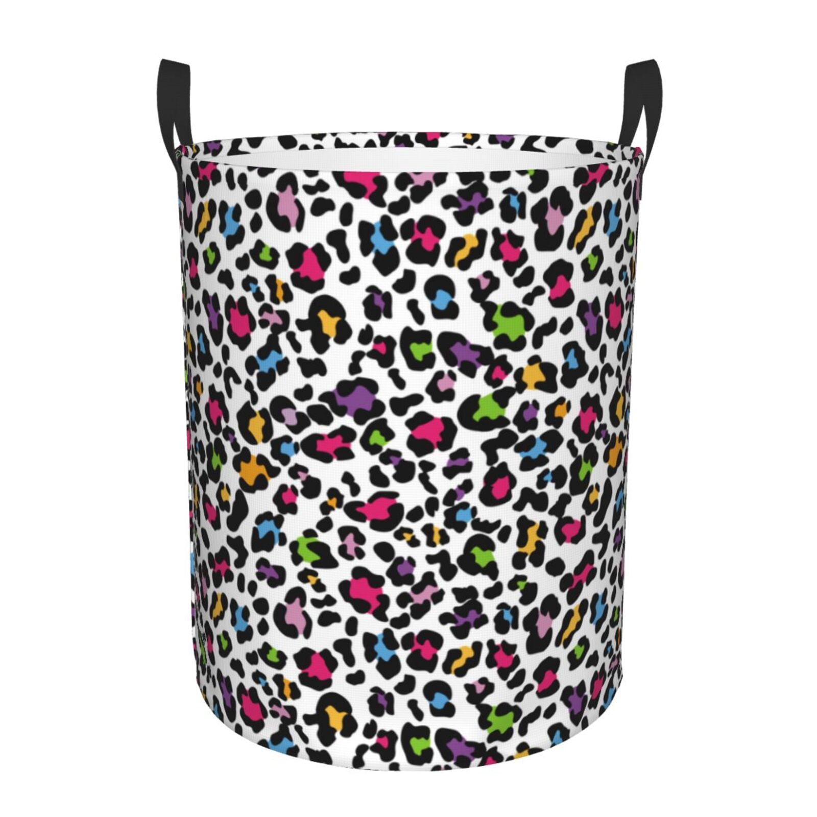 colorful leopard print Laundry Basket with Handles - Freestanding ...