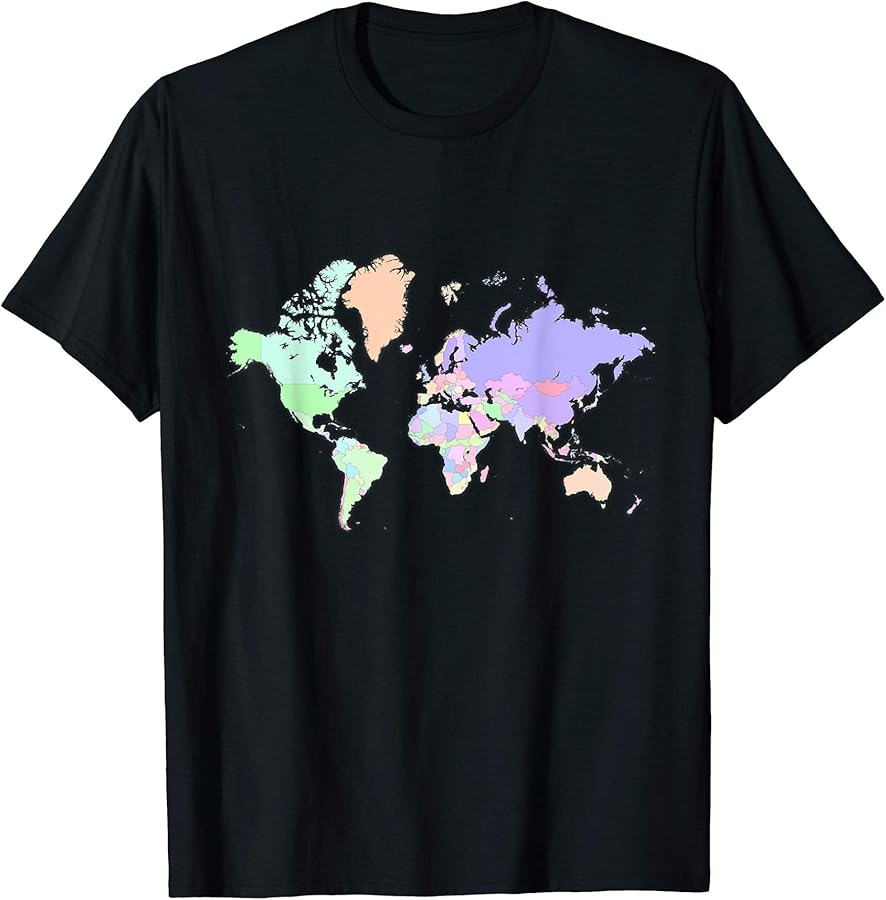 colorful map of the world countries international boundary T-Shirt ...