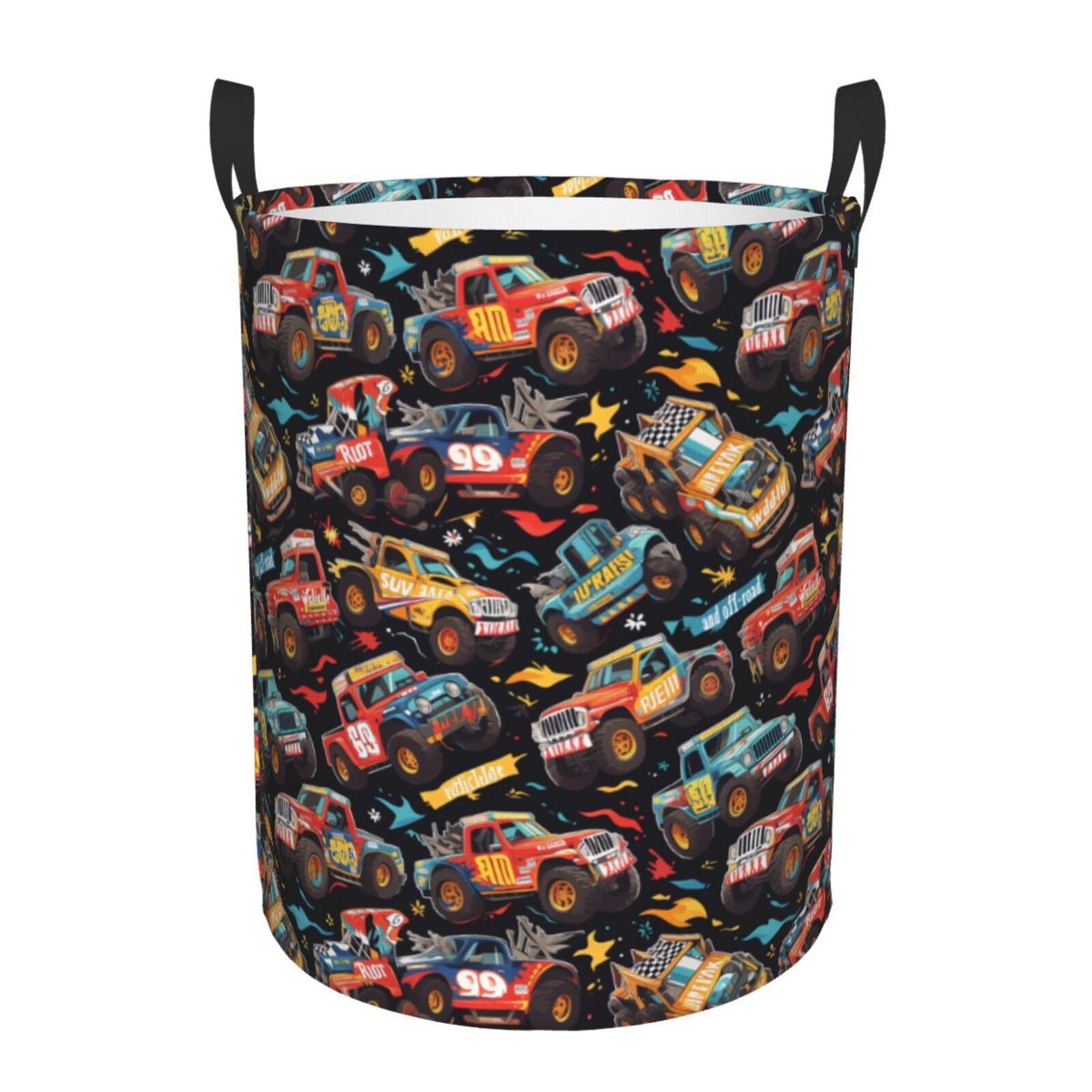 colorful off road racing Round Laundry Basket, Laundry Hamper with ...