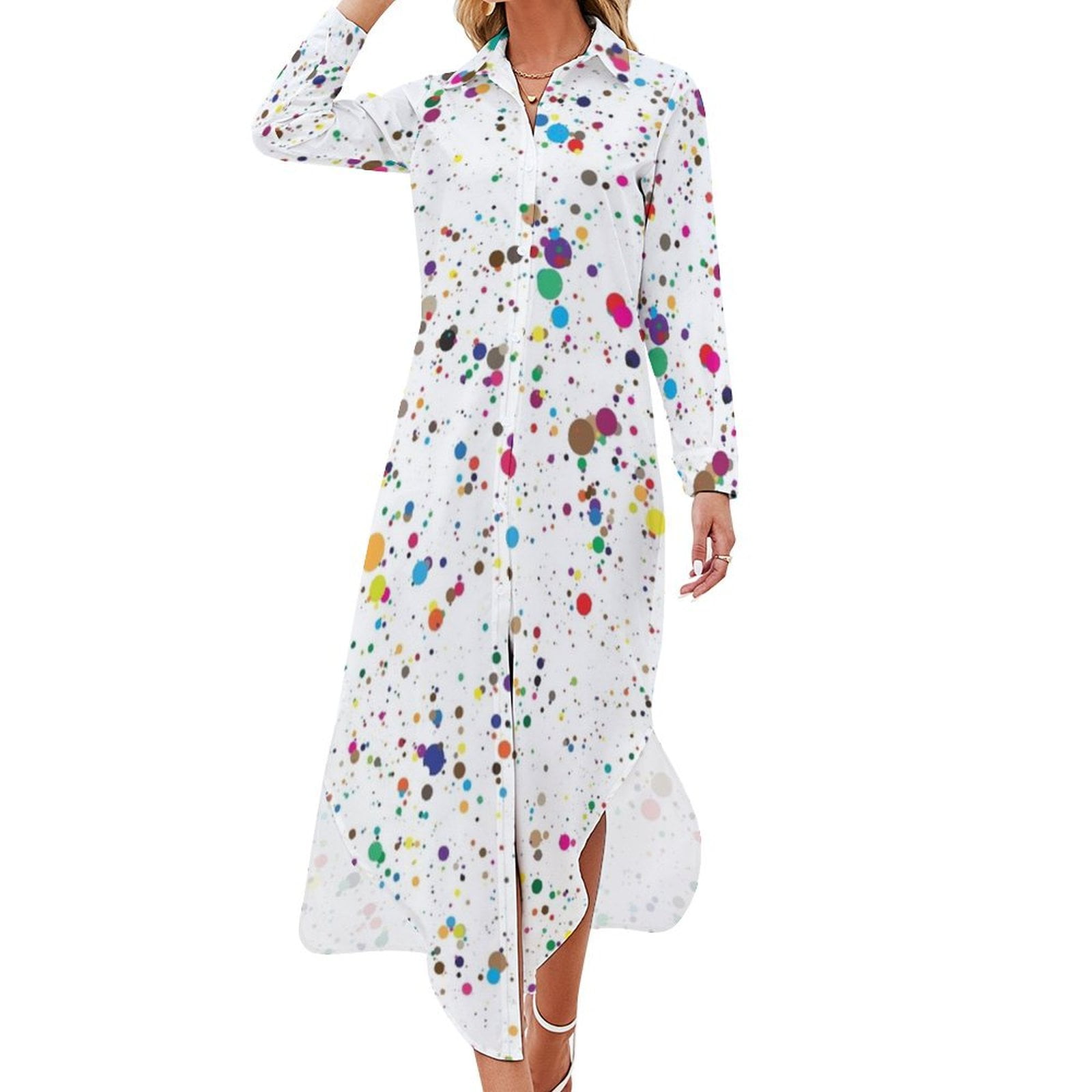colorful paint splatter confetti Long Sleeved Shirt Dress elegant guest ...