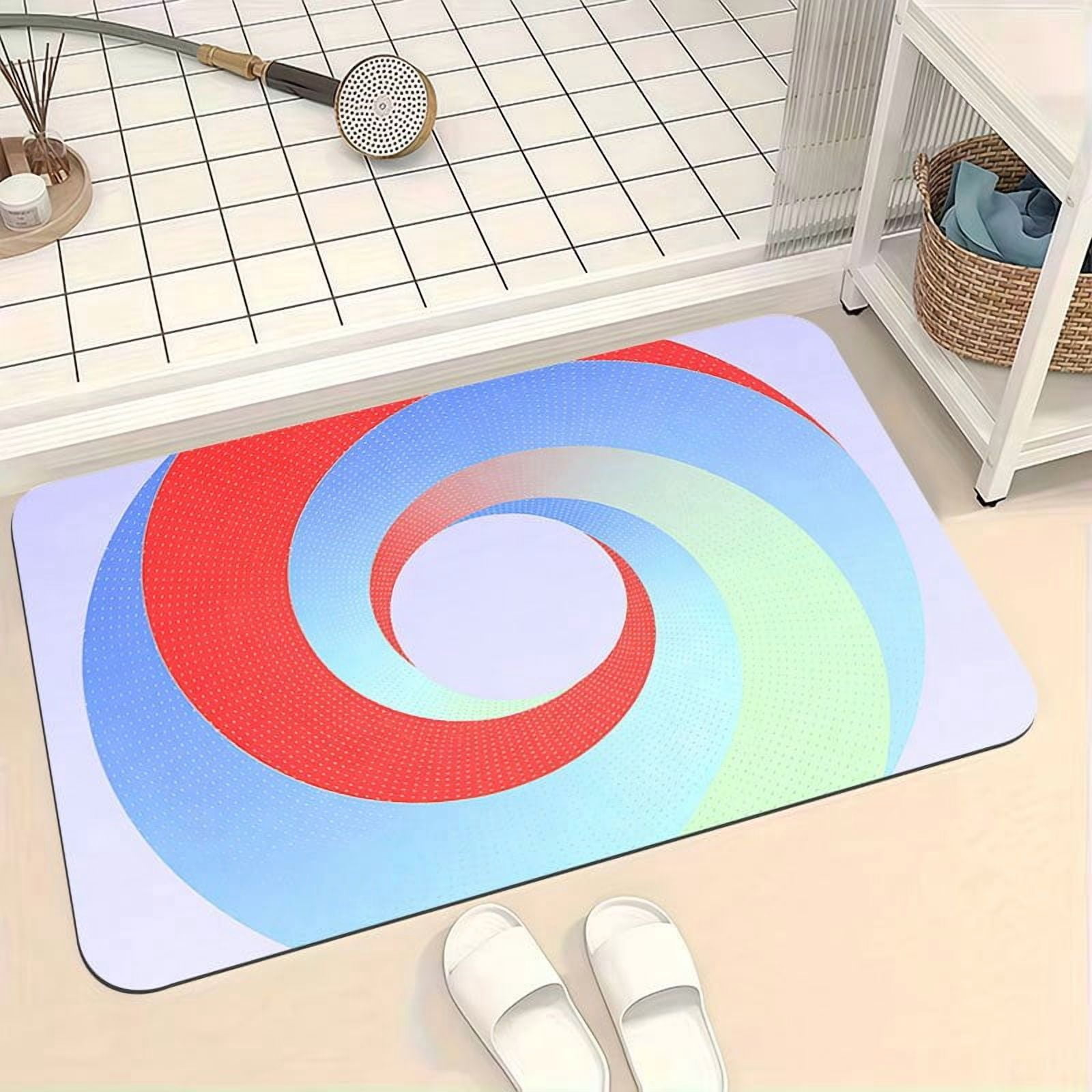A colorful spiral-patterned floor mat made of highly absorbent ...
