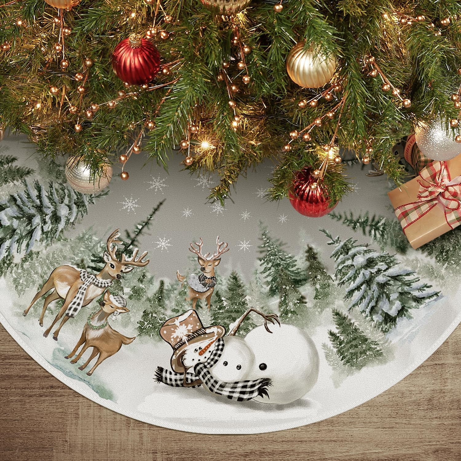 Snowman Reindeer Snowflake Christmas Tree Skirt 48 Inch, Winter Holiday ...