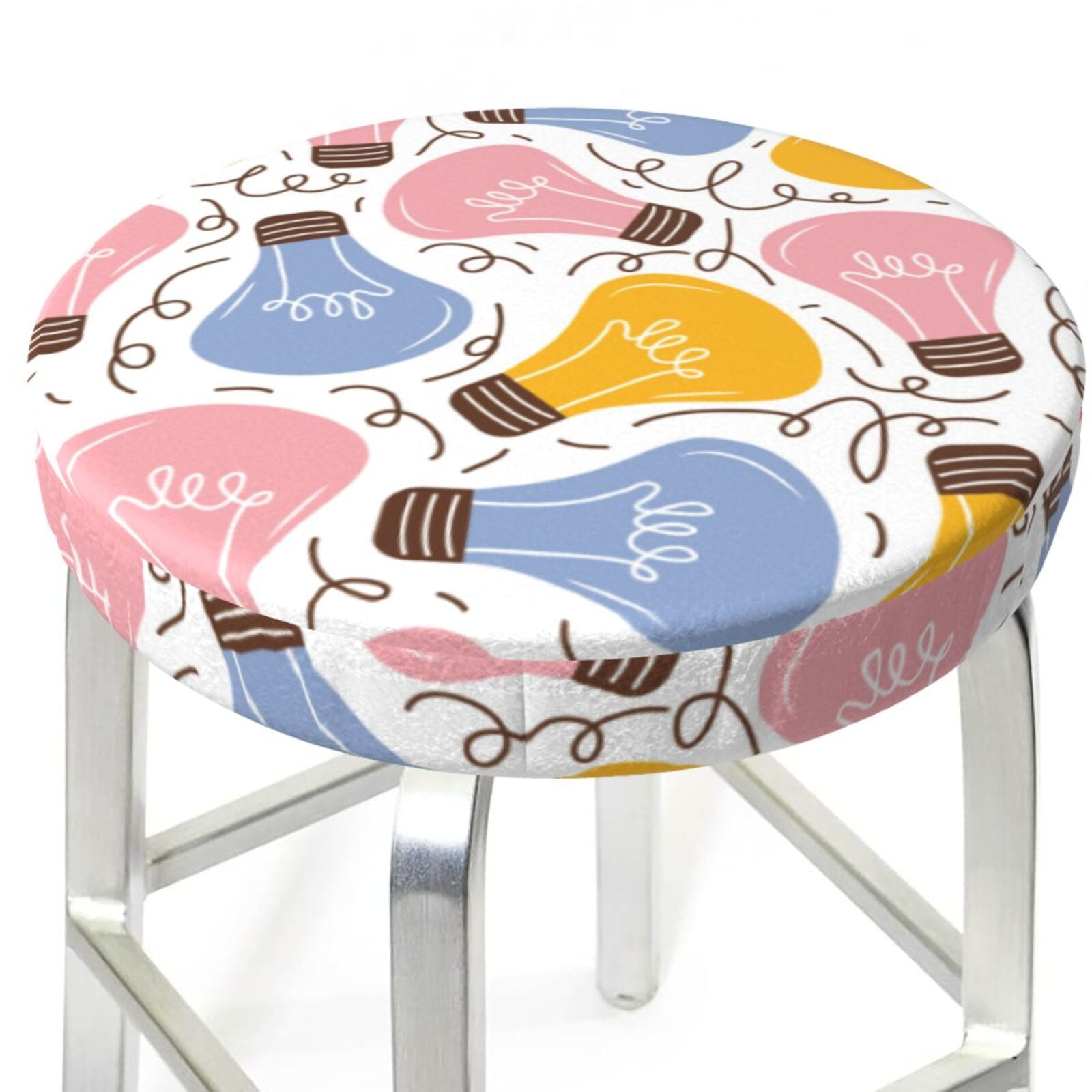 colors Light Bulb Print Bar Stool Covers Round - Washable Round Seat ...