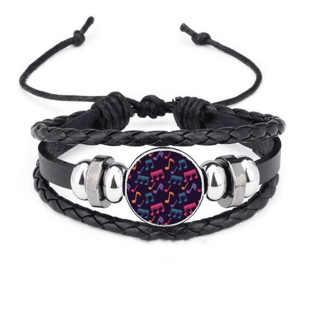 colourful music notes black bracelet braided leather woven wristband ...