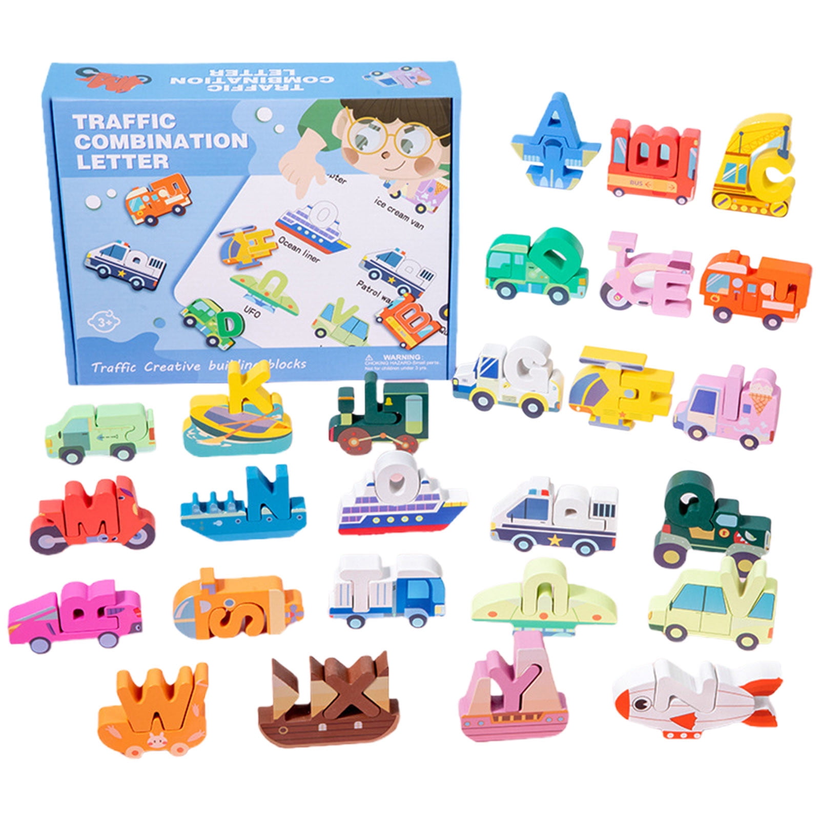 colours Wooden Puzzle For Kids 3D Transportation Vehicles Alphabet ...