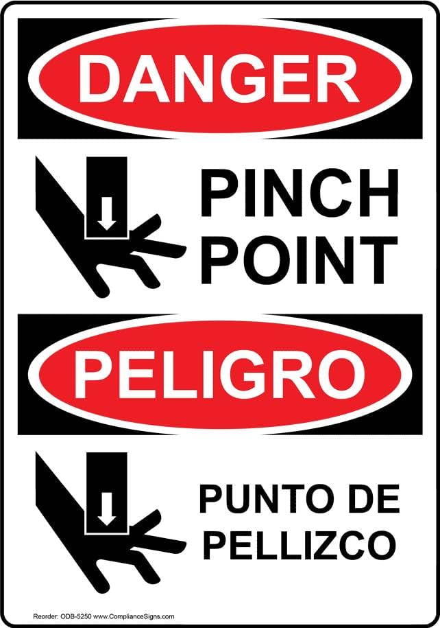 .com Danger Pinch Point English + Spanish OSHA Safety Label Decal, 5x3 ...