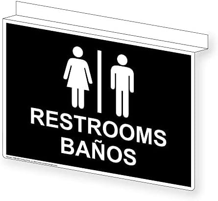 .com Restrooms Bilingual Ceiling Sign, Projection-Mount 14x10 inch ...