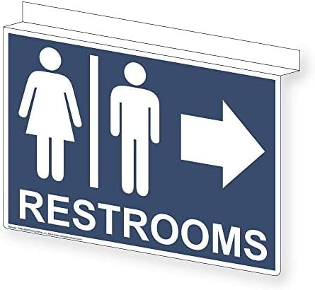 .com Restrooms Ceiling Sign, Projection-Mount 14x10 inch Navy Aluminum ...