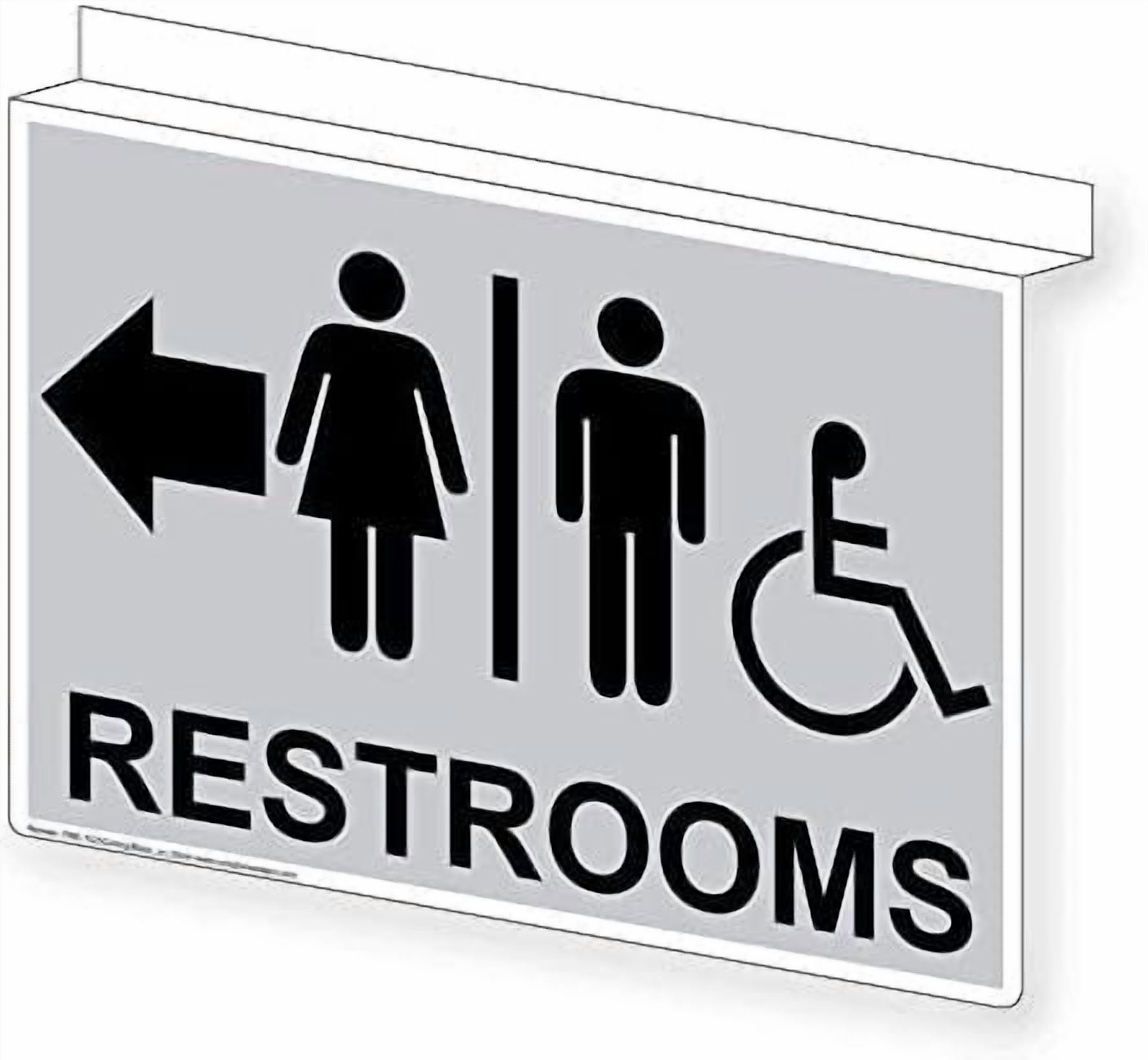 .com Restrooms Ceiling Sign, Projection-Mount 14x10 inch Silver ...