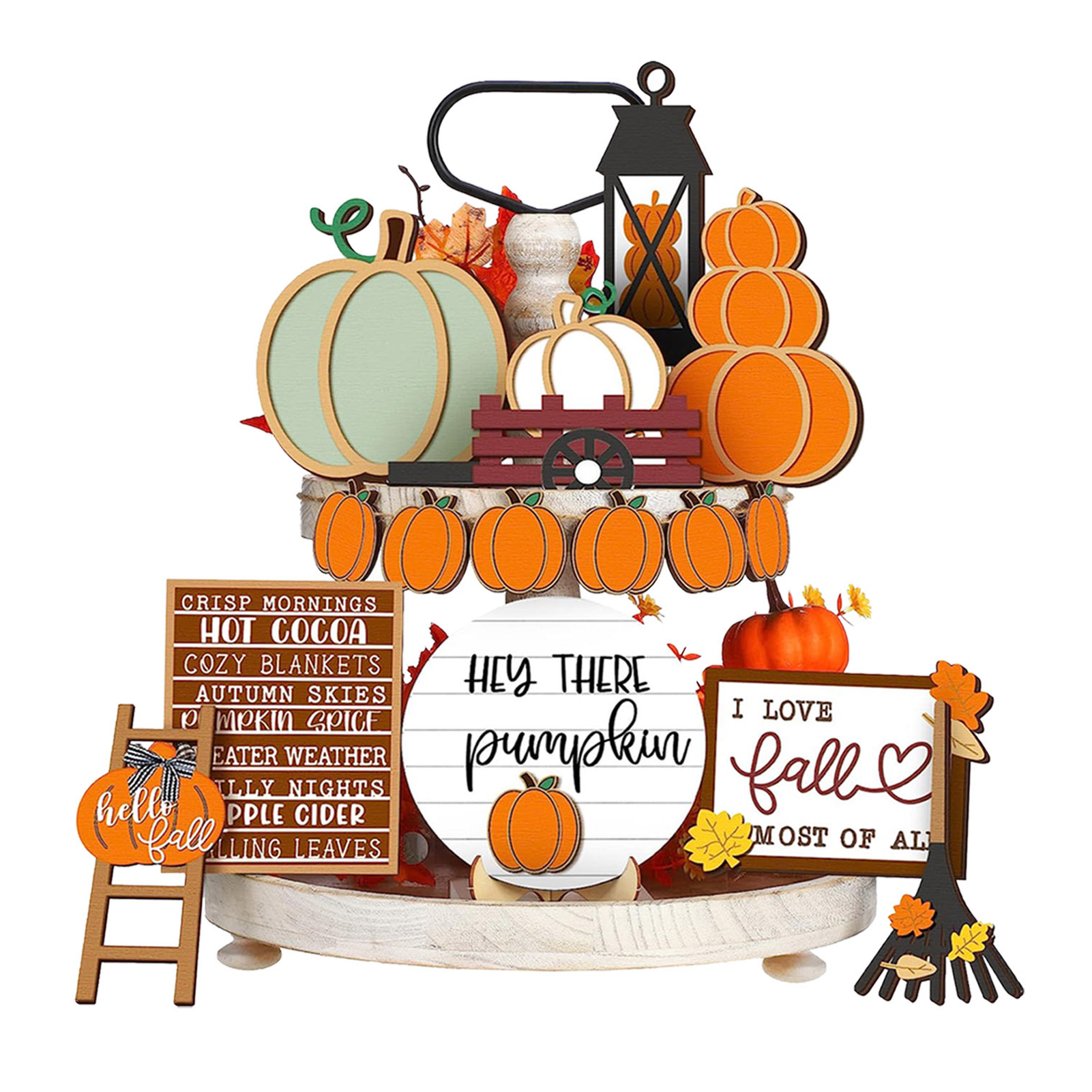 comerut 1 Set Halloween Tiered Tray Decor Rustic Style Plastic Pumpkin ...