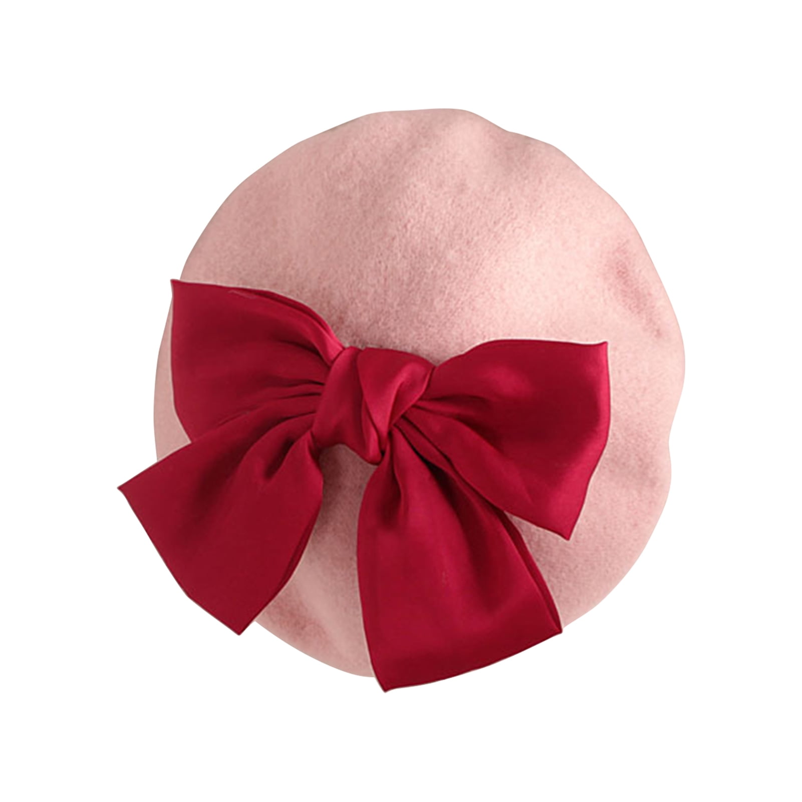comerut 2-6 Years Girls Beret Hat Solid Color Keep Warm Cute Red Bow ...