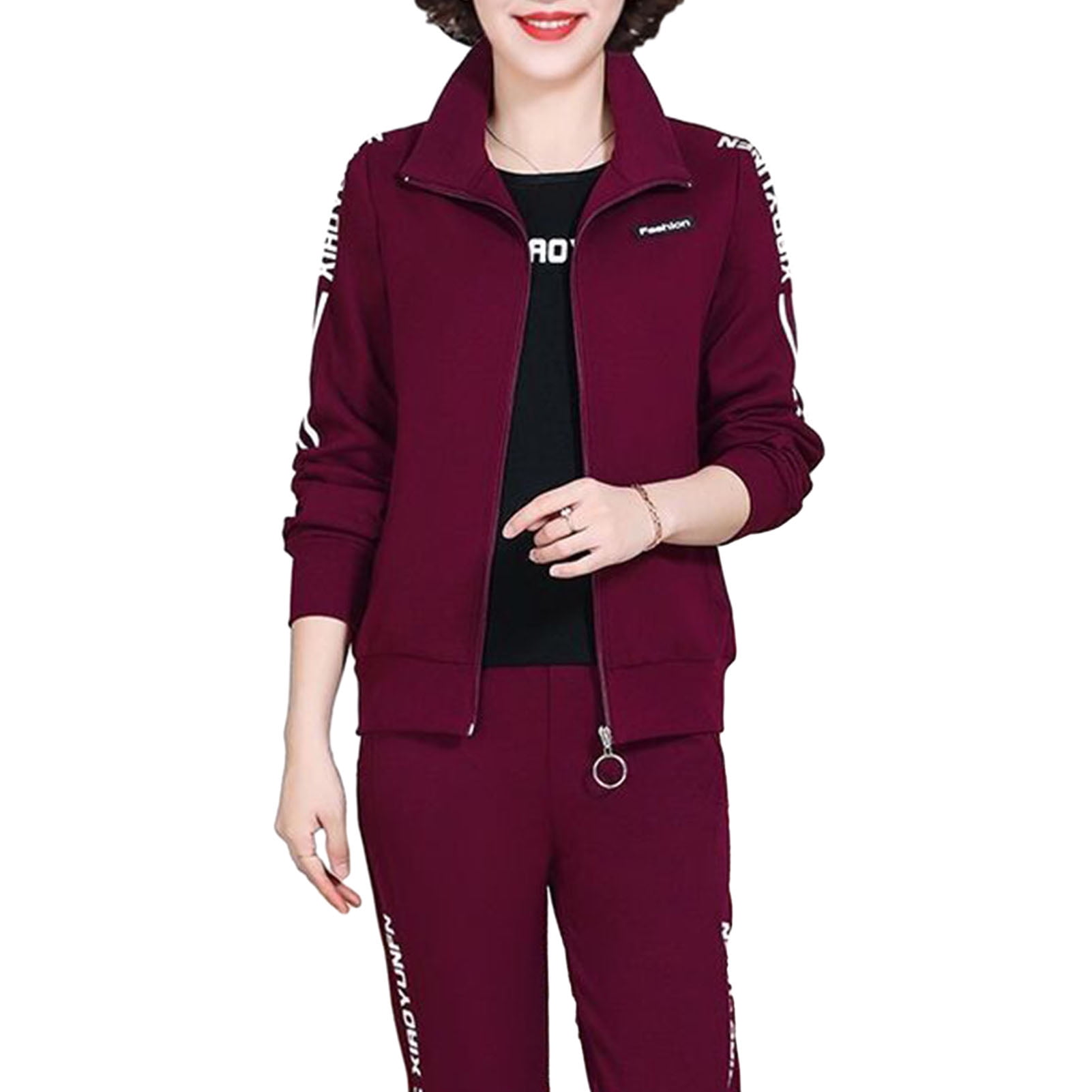 comerut 3 Pcs/Set Women Fall Winter Suit Long Sleeve Zipper Closure ...