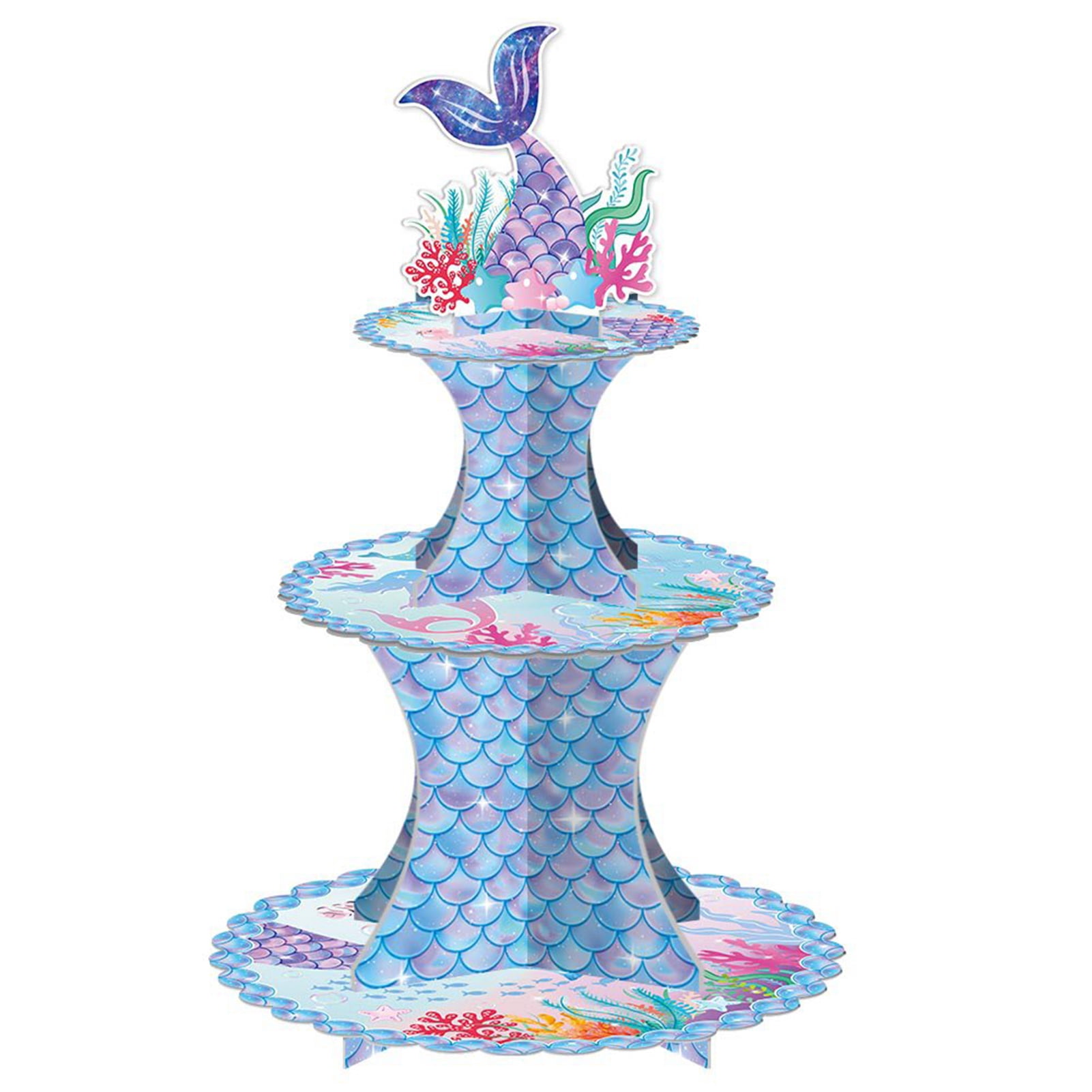 comerut 3 Tier Mermaid Cupcake Stand Theme Party Decoration Cake Holder ...