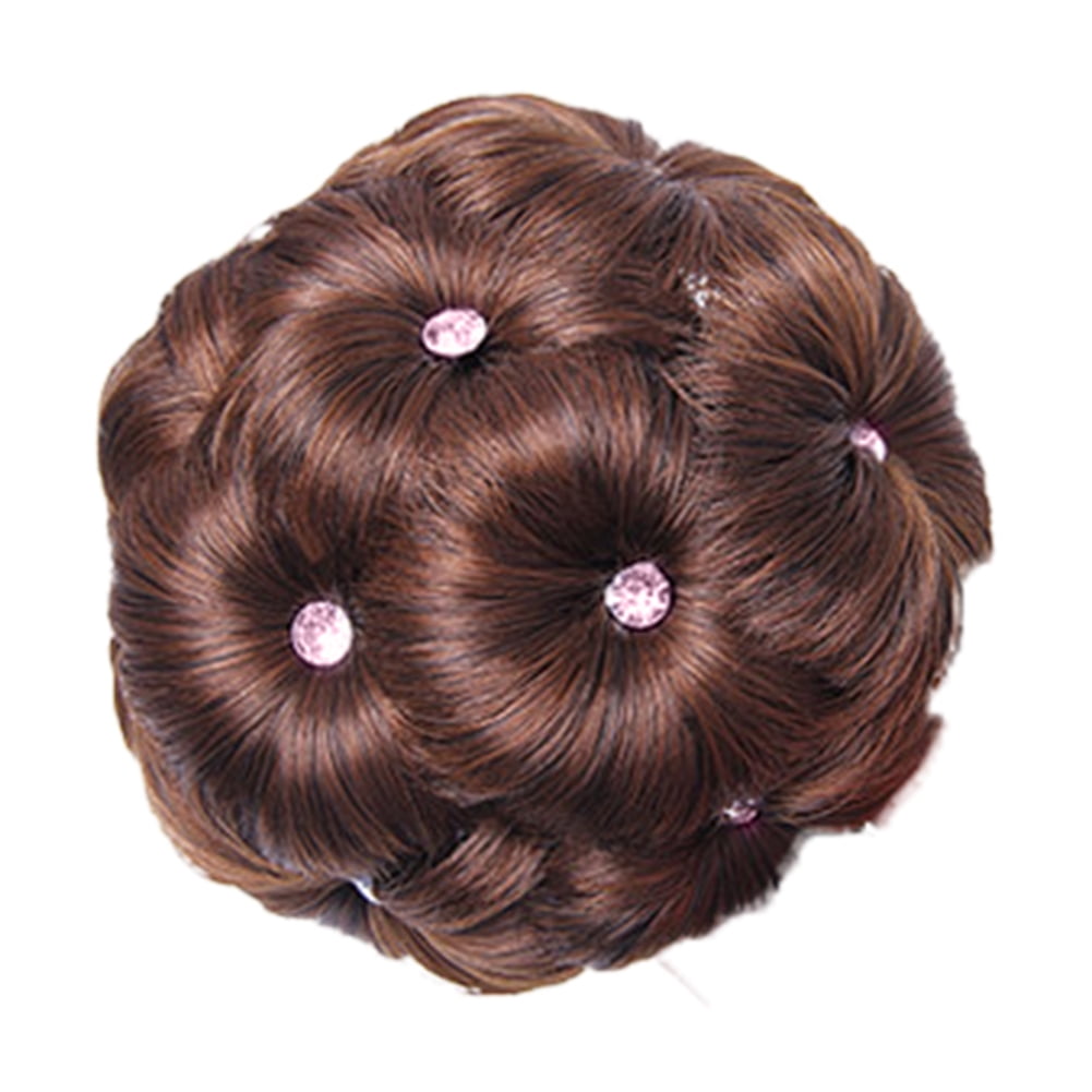 comerut 9 Flowers Faux Crystal Synthetic Bun Hair Extension Elastic ...
