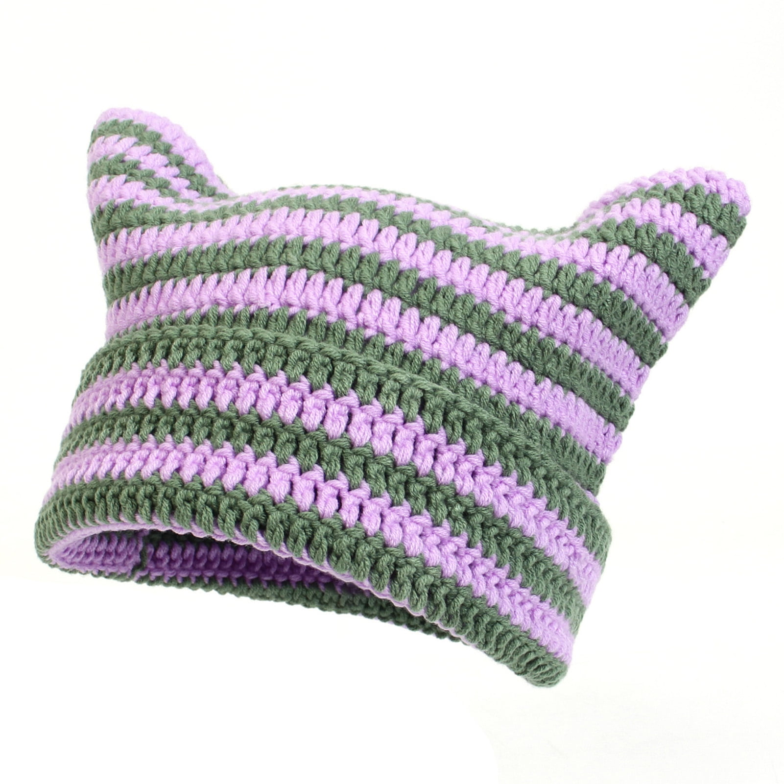 comerut Autumn Winter Outdoor Warm Knitting Caps Cute Striped Cat Ear ...
