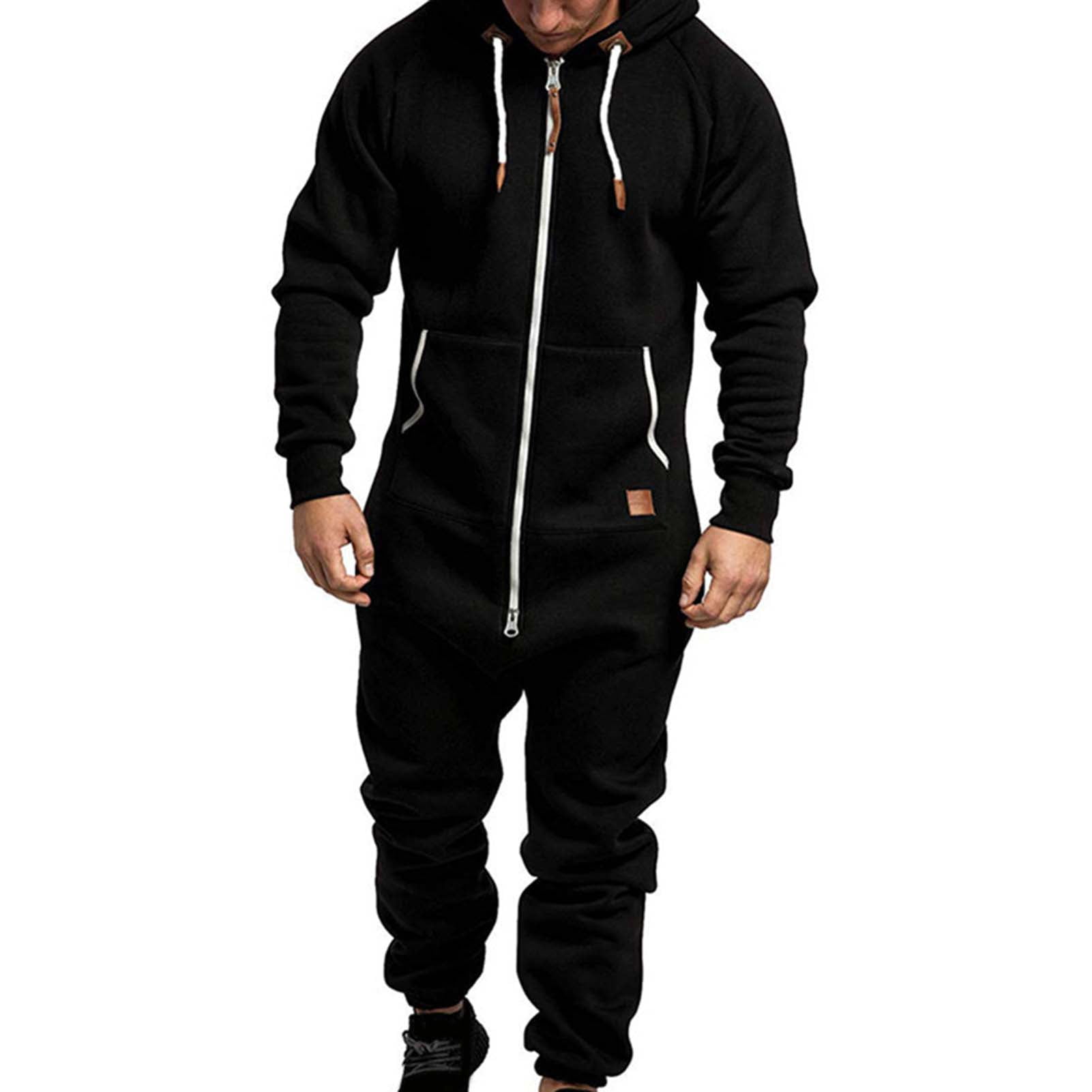 comerut Casual Men Jumpsuit Plus Fleece Keep Warm Winter Clothing Thick ...