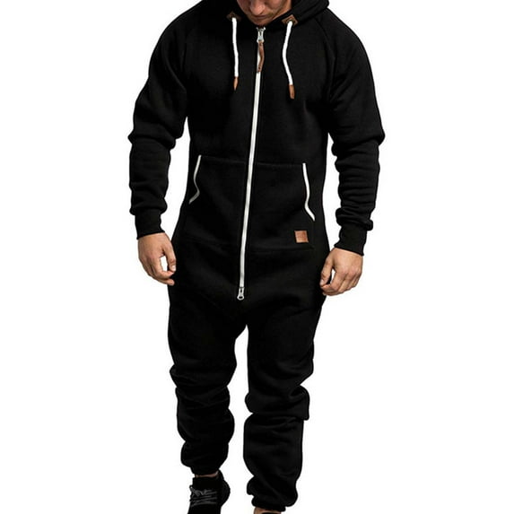 comerut Casual Men Jumpsuit Plus Fleece Keep Warm Winter Clothing Thick ...