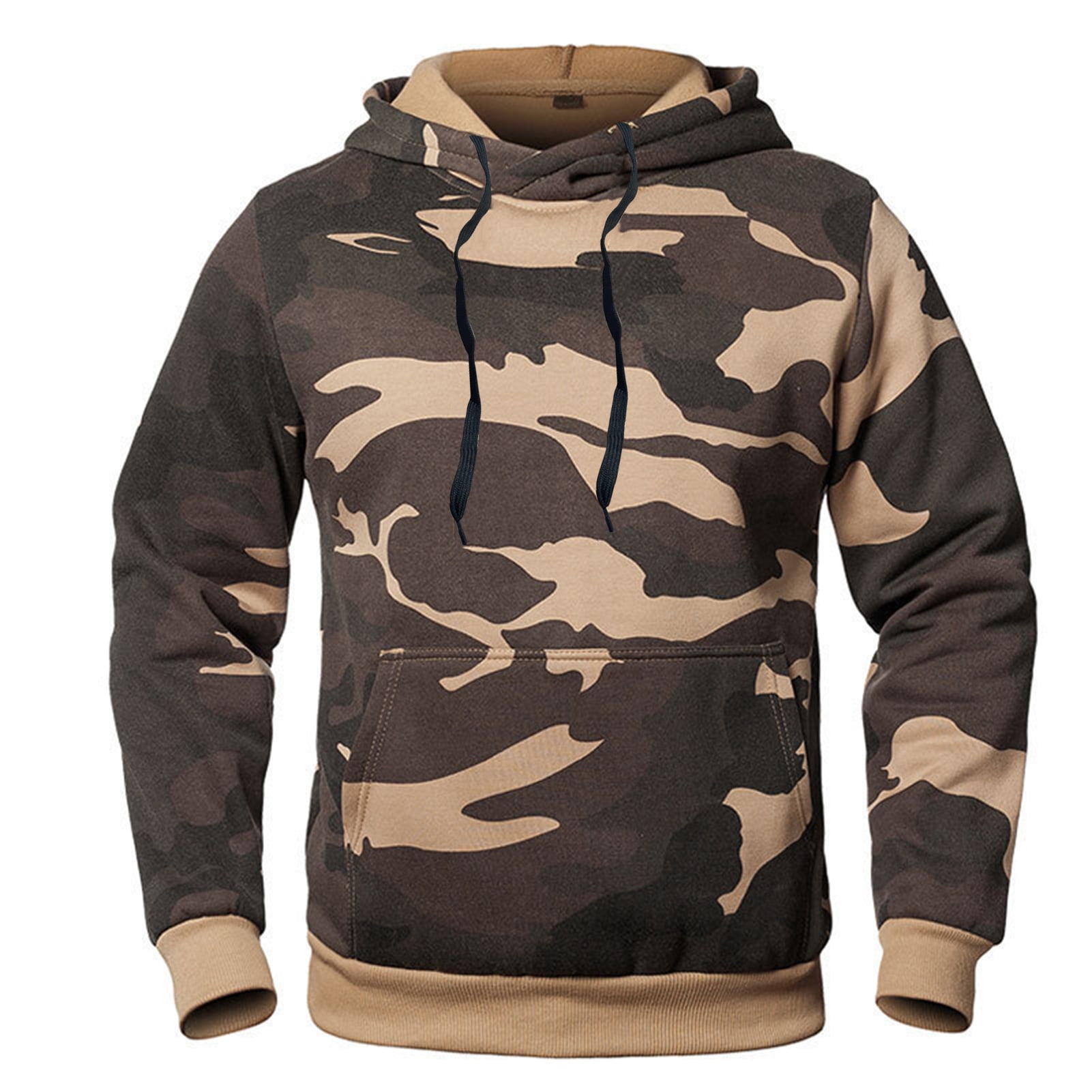 comerut Fall Winter Men Hoodie Camouflage Print Hooded Drawstring Long ...
