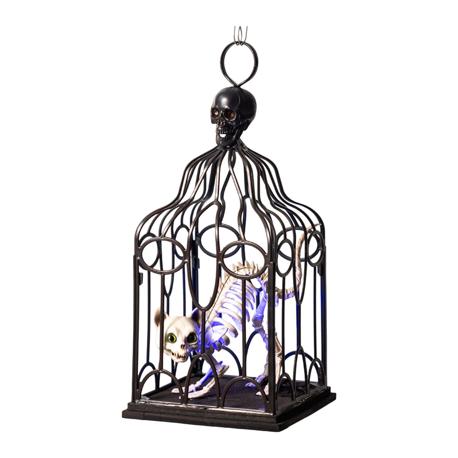 comerut Halloween Hanging Cage Glowing Cat Skeleton in Cage Realistic ...