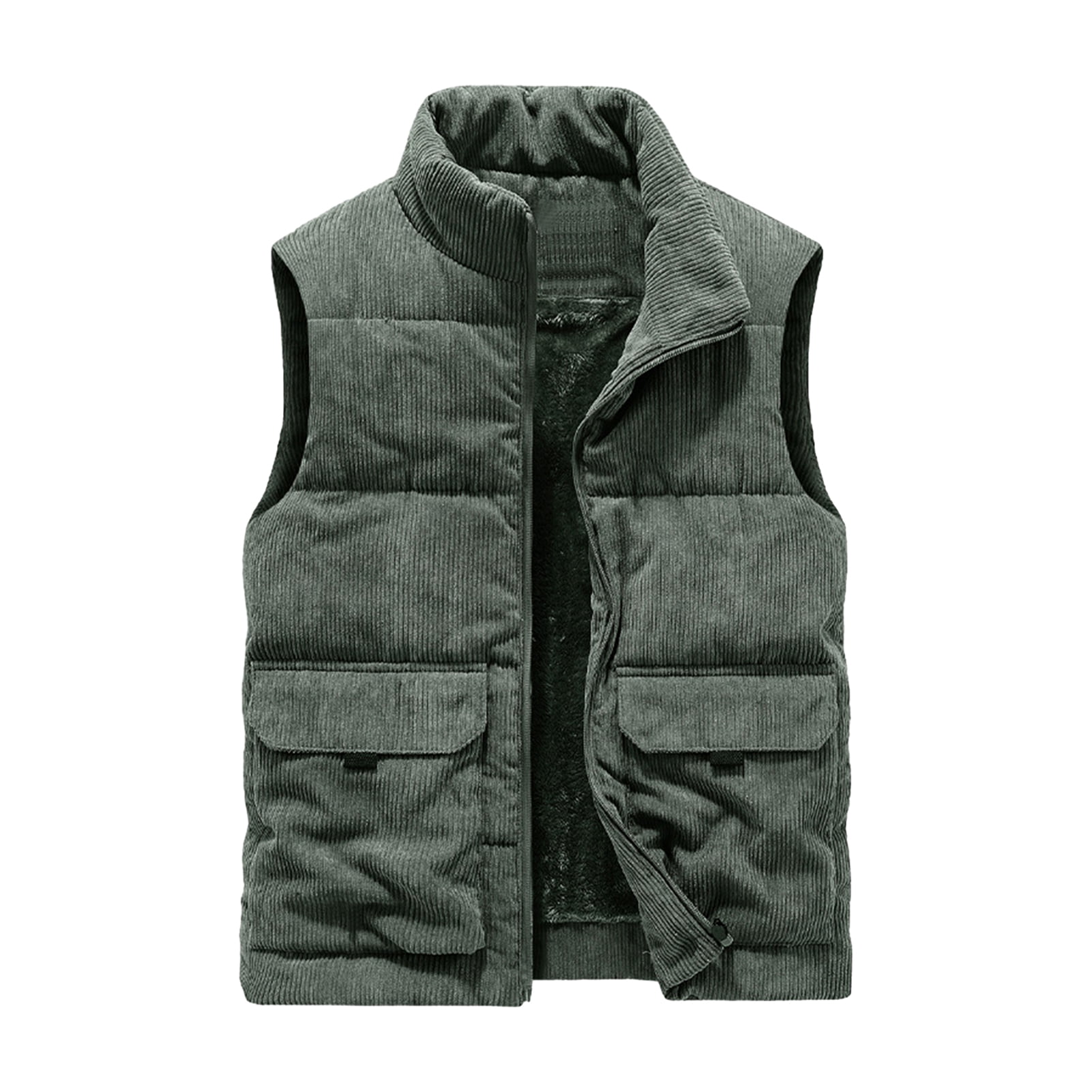 comerut Men Fall Winter Vest Sleeveless Thick Plush Stand Collar Neck ...