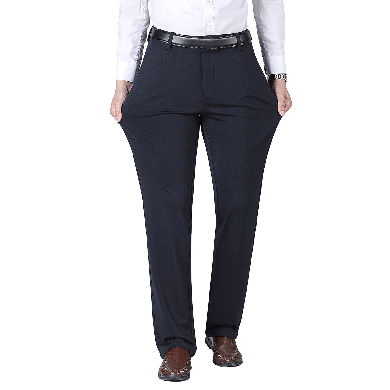 comerut Men Suit Pants Straight Slim Fit Pure Color High Waist Deep ...