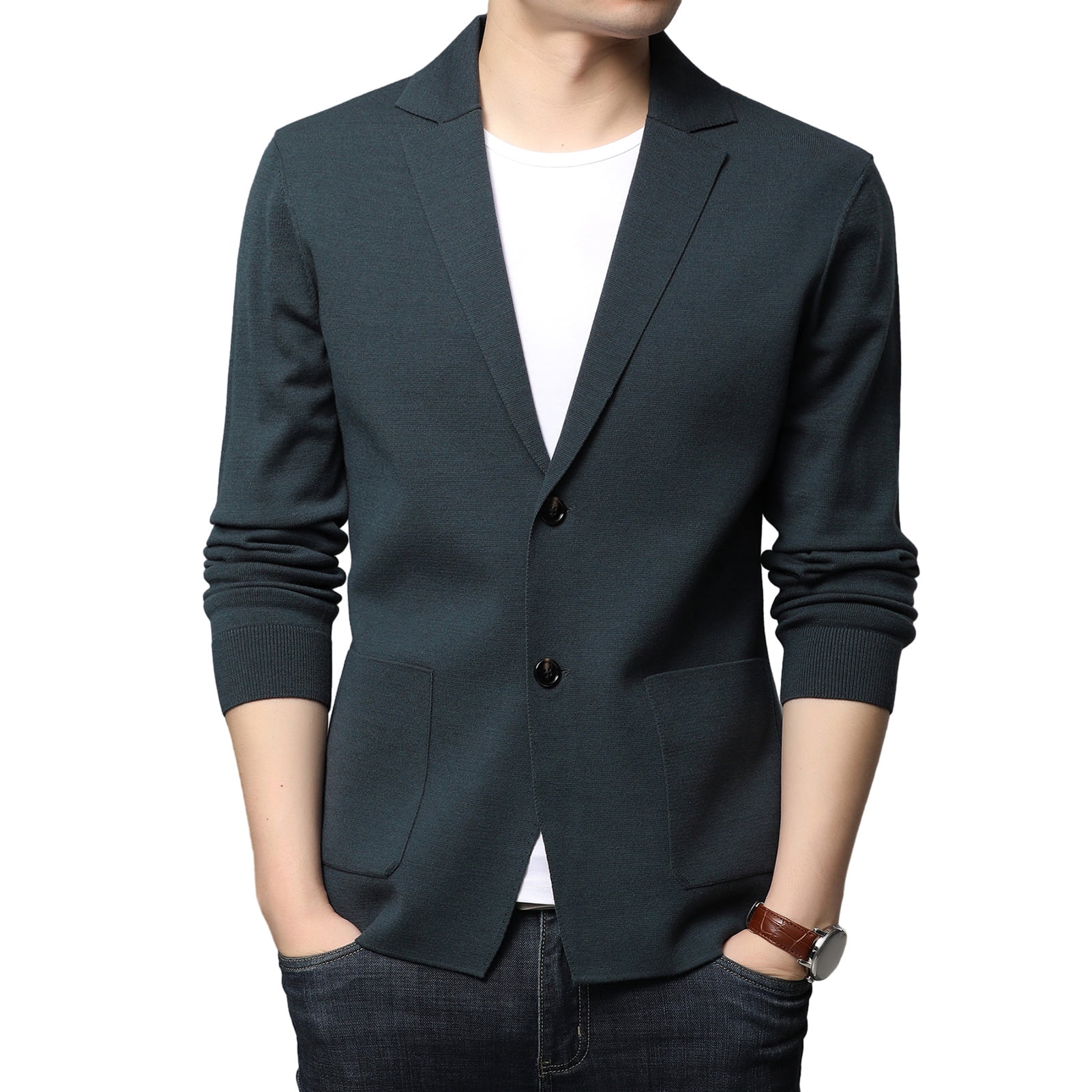 comerut Men Wool Cardigan Sweater Lapel Collar Solid Color Single ...