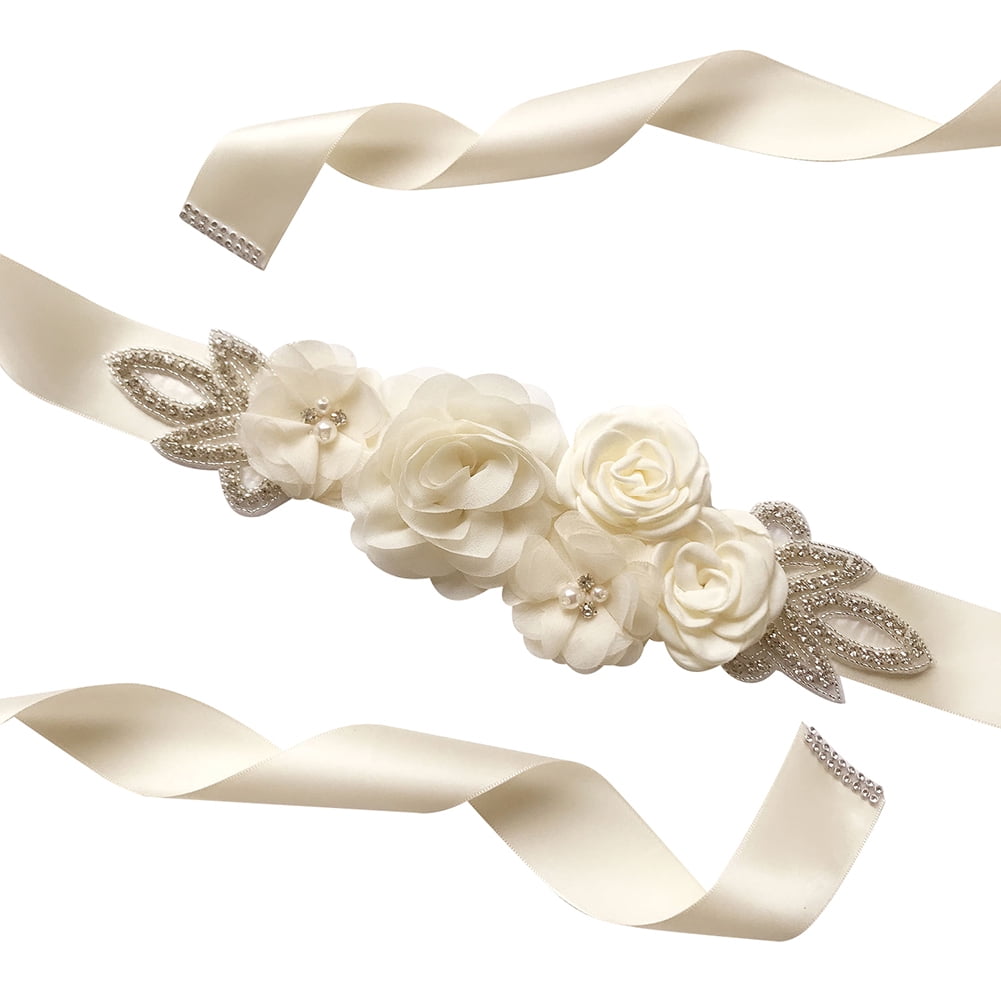 comerut Rose Flower Faux Pearl Rhinestone Women Bride Dress Belt Girdle ...