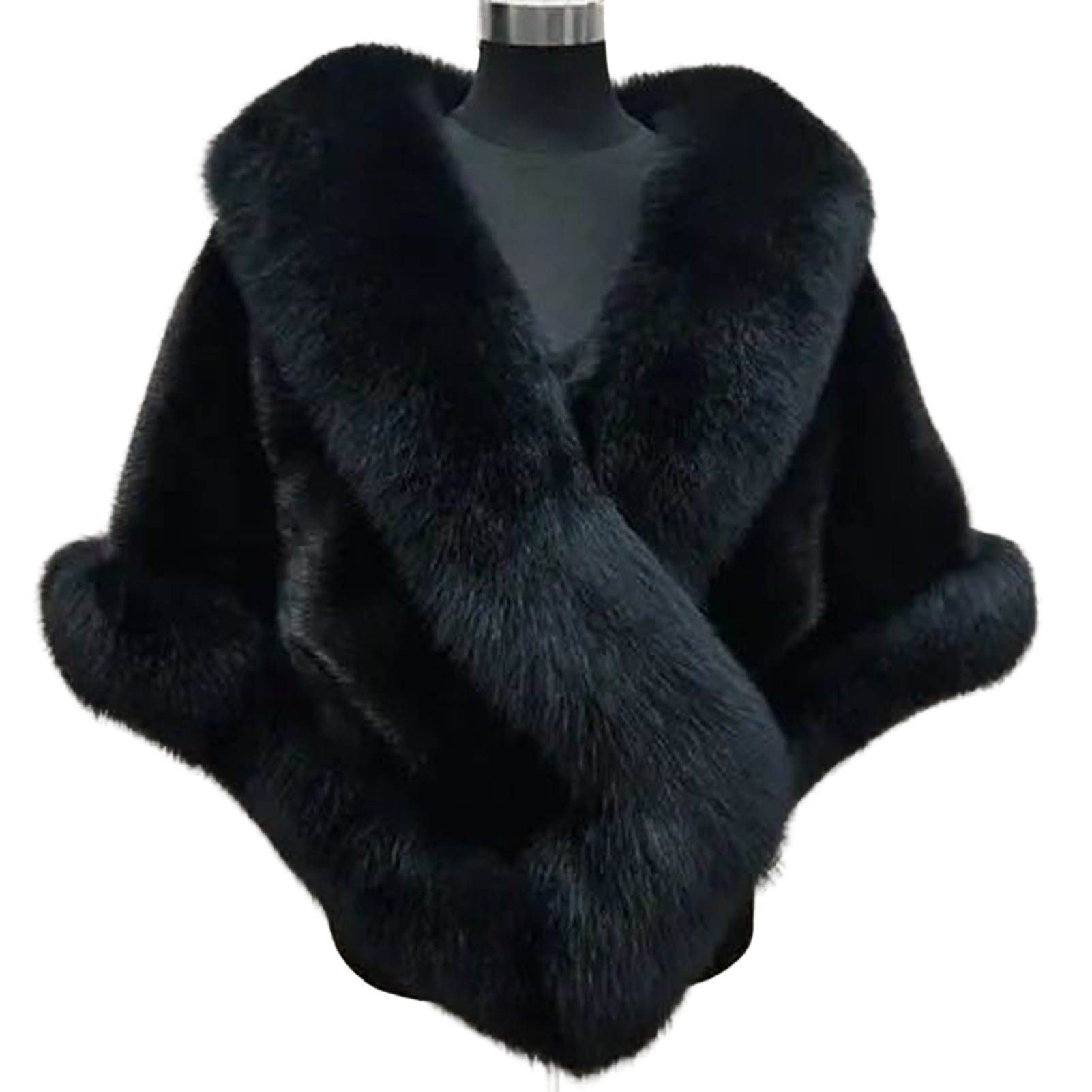 comerut Thickened Warm Solid Color Fluffy Cape Coat Women Winter Faux ...