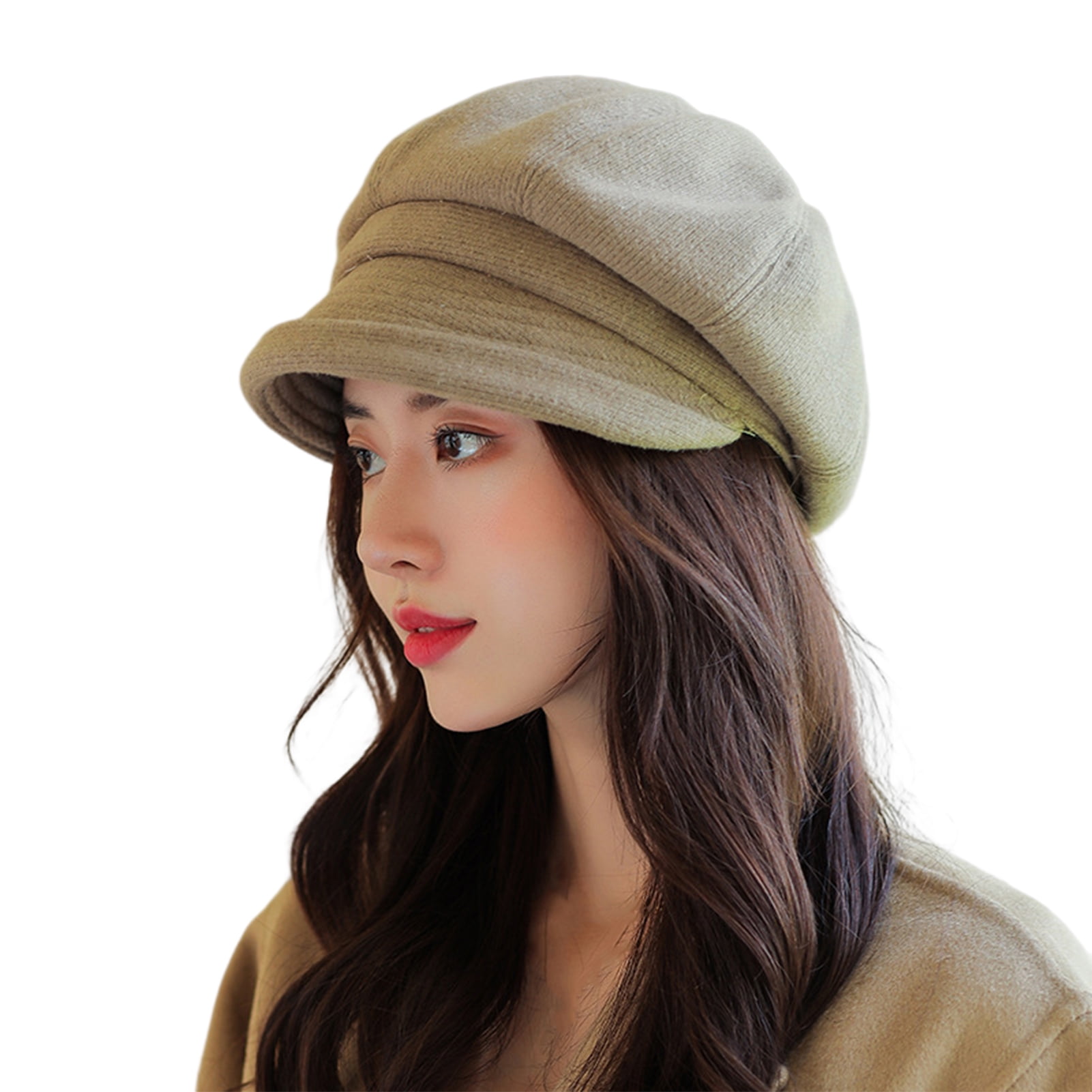 comerut Women Octagonal Hat Vintage Short Brim Solid Color Washable ...