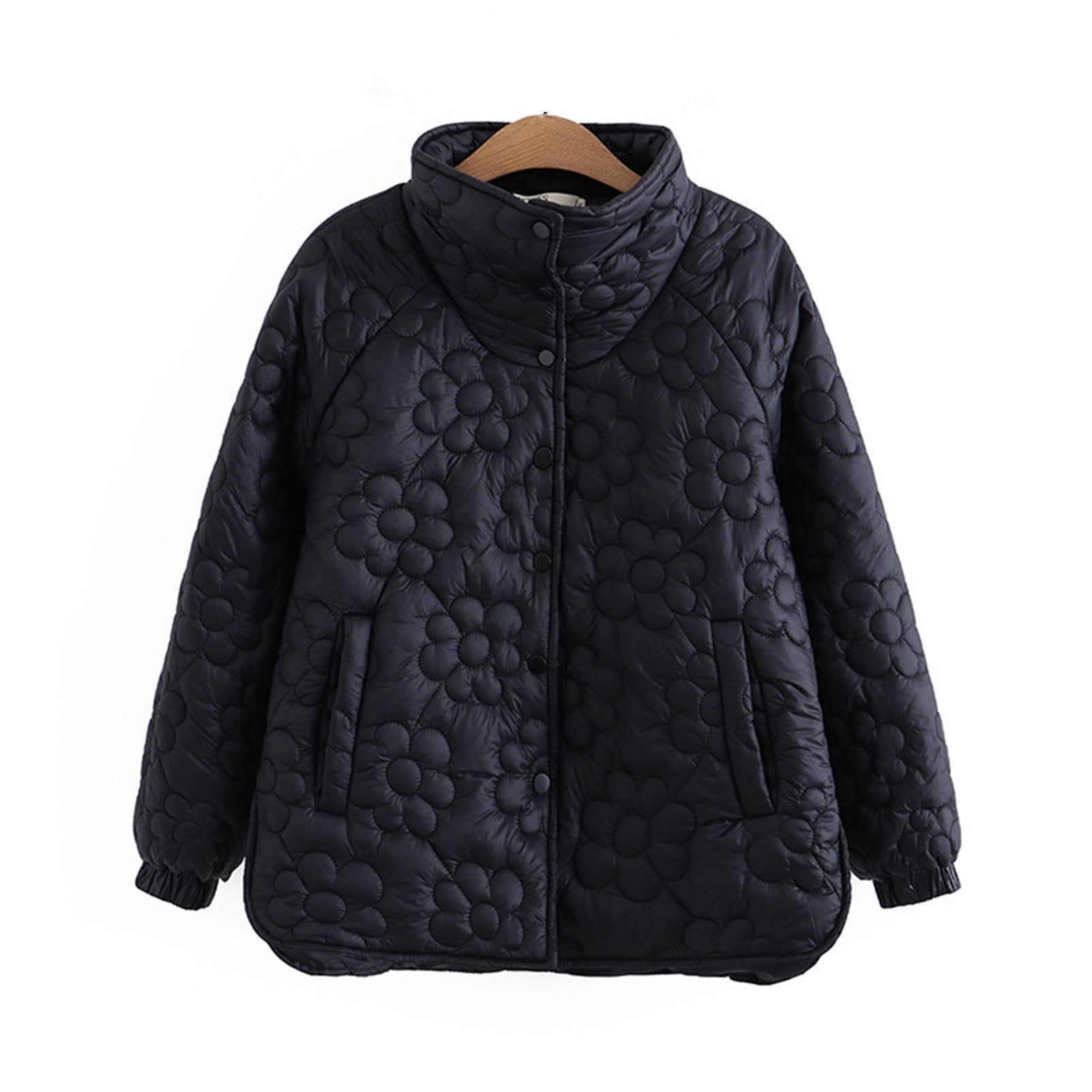 comerut Women Winter Jacket with Stand Collar Button Placket Solid ...