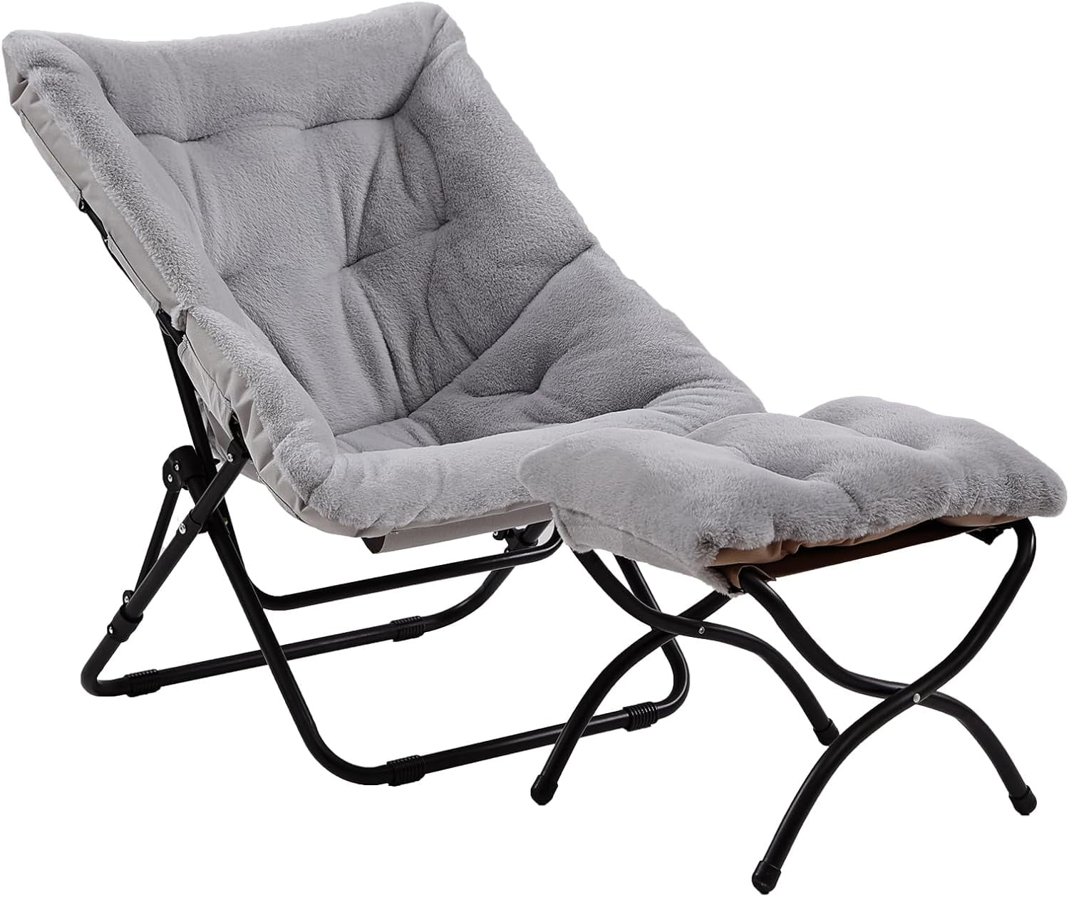 Comfy Folded Chair with Ottoman, Oversized Folding Faux Fur Chair Soft ...